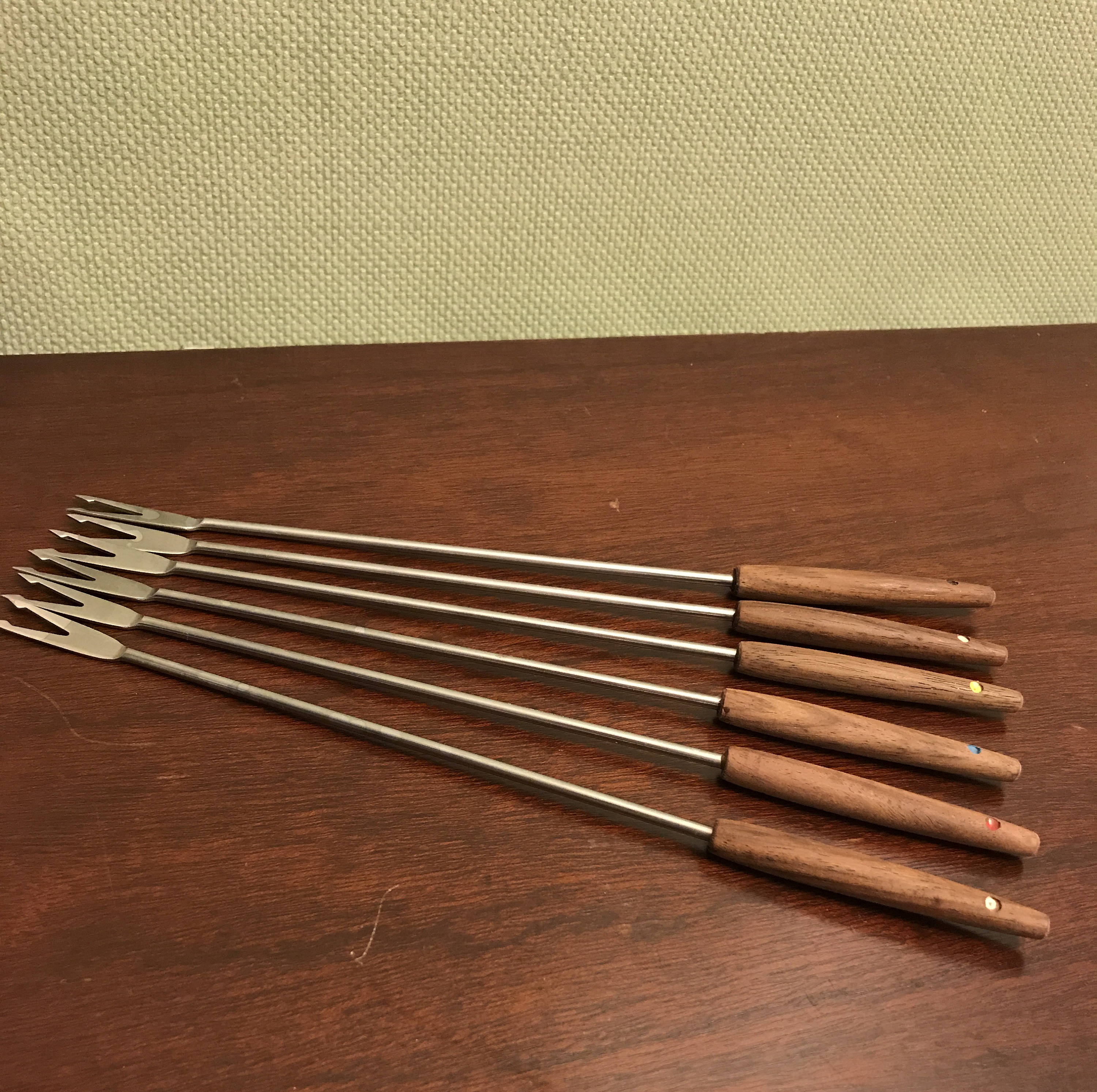 Danish Modern Fondue Forks, Teakwood stainless steel with Color Dots ...
