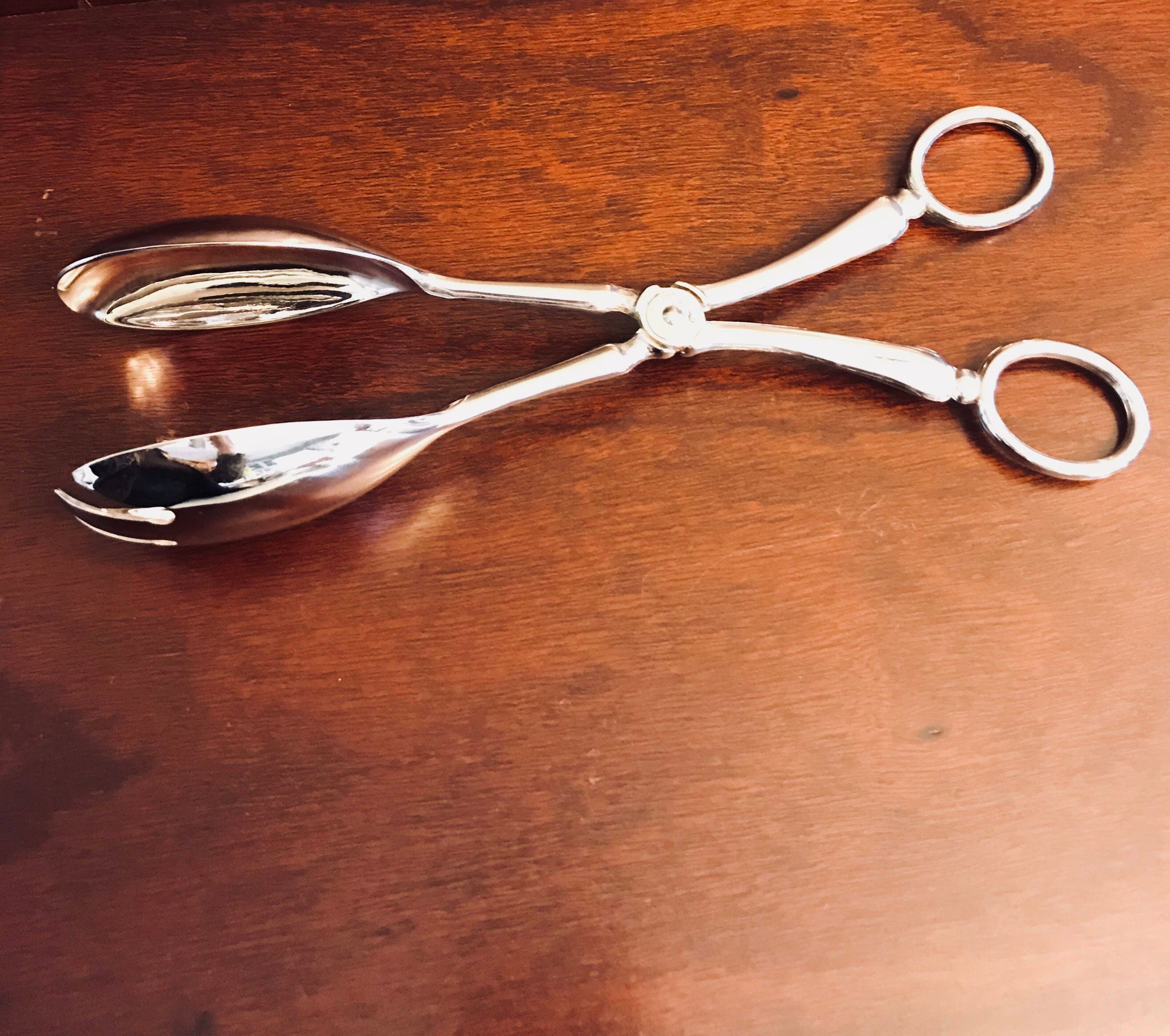 Vintage Silver Scissor handle Tongs, Salad Tongs, Large Party Tongs ...