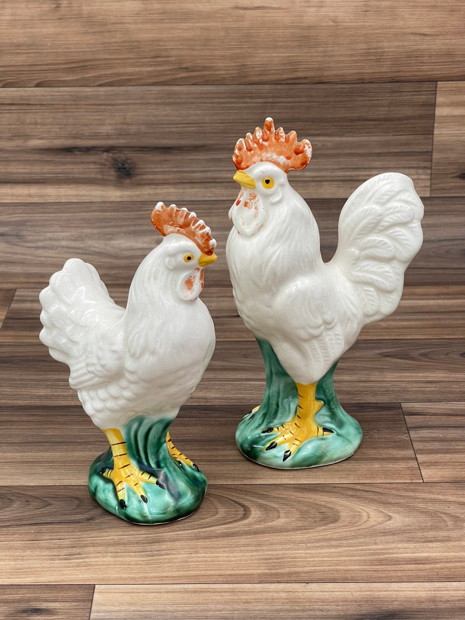 Vintage Lefton Rooster and Hen Chicken Figurines, Rustic Farmhouse Home ...