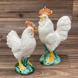 Vintage Lefton Rooster and Hen Chicken Figurines, Rustic Farmhouse Home ...
