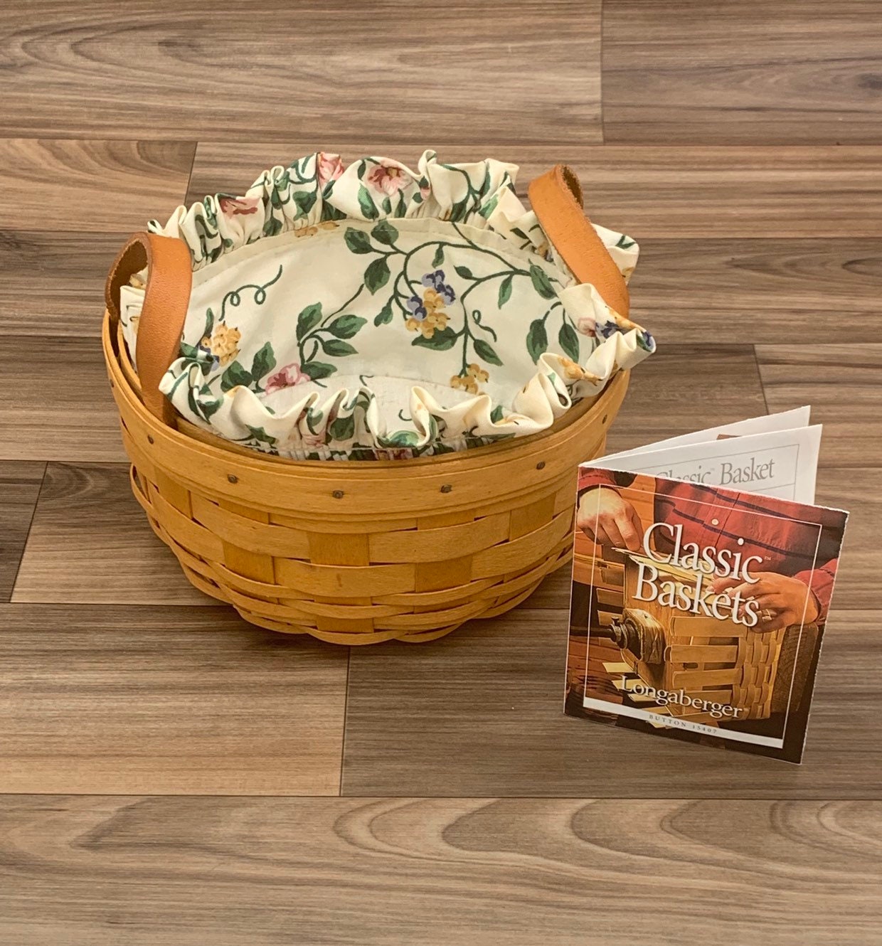 Vintage Longaberger Basket Rustic Home Decor, Round Basket with fabric ...