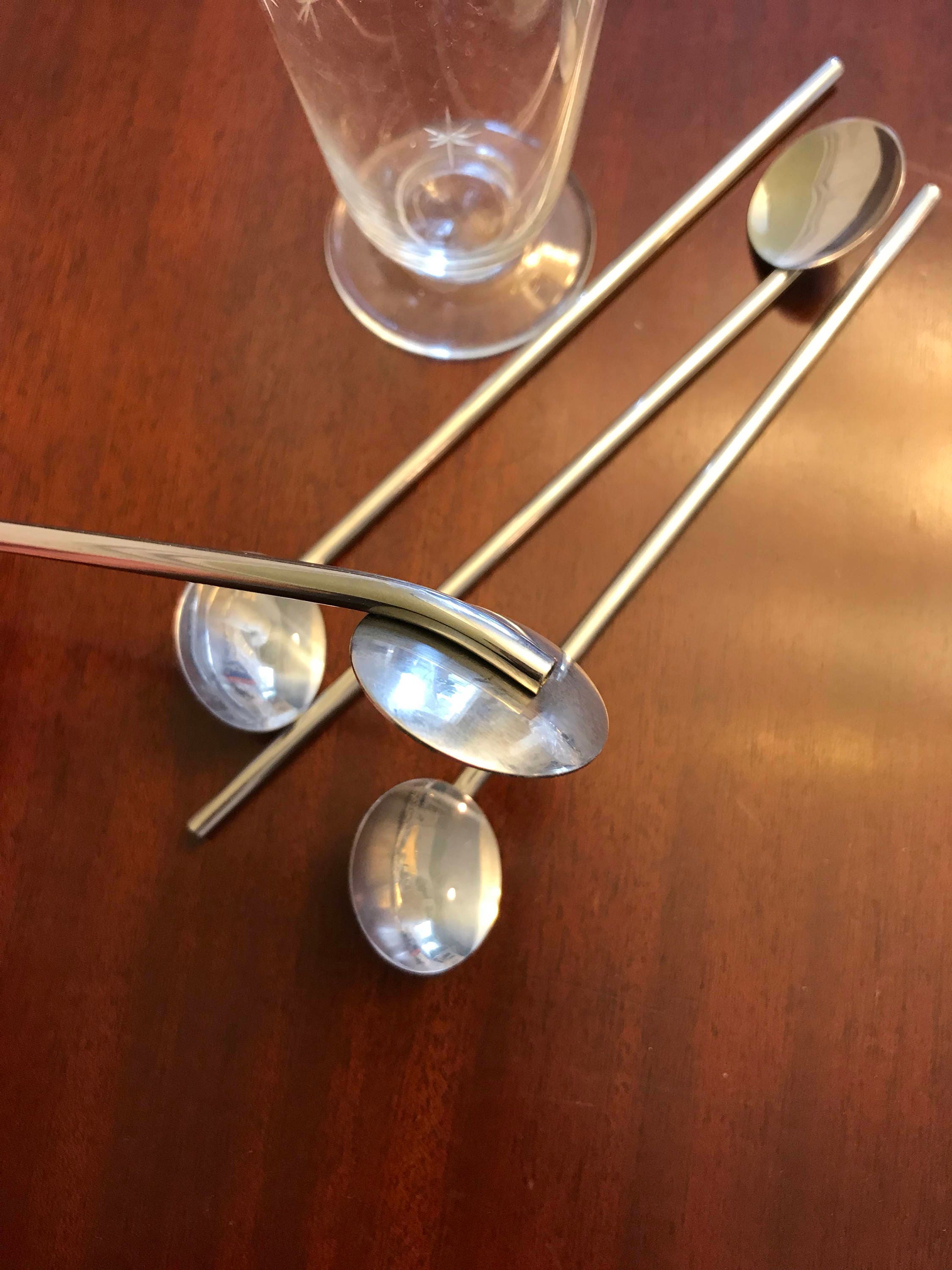 Vintage Drink Stir Stick Straws, Metal Swizzle Sticks, Chrome stir ...