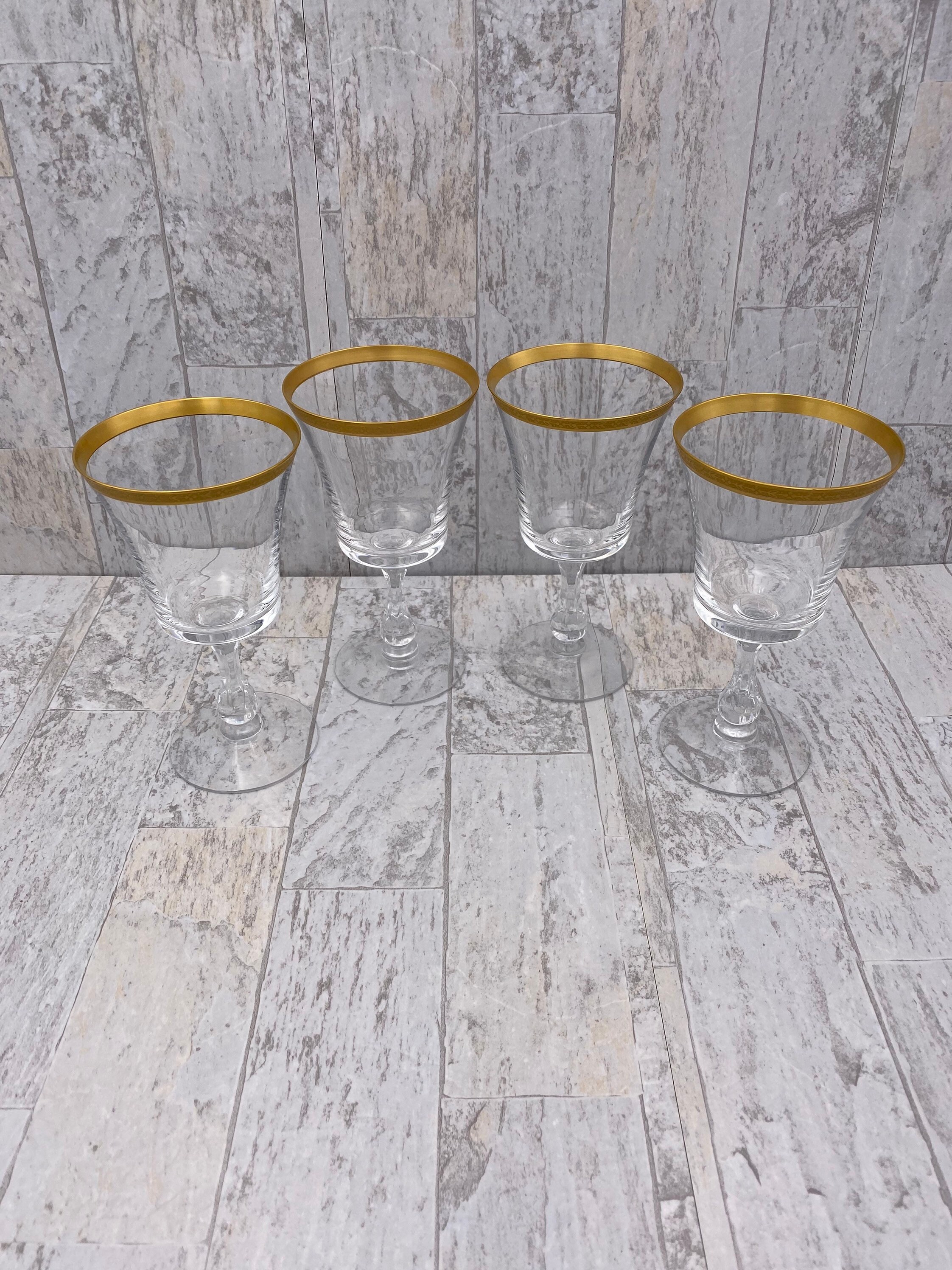 Gold Rim Crystal Goblets, Crystal Water Goblets, Gold encrusted Vintage ...