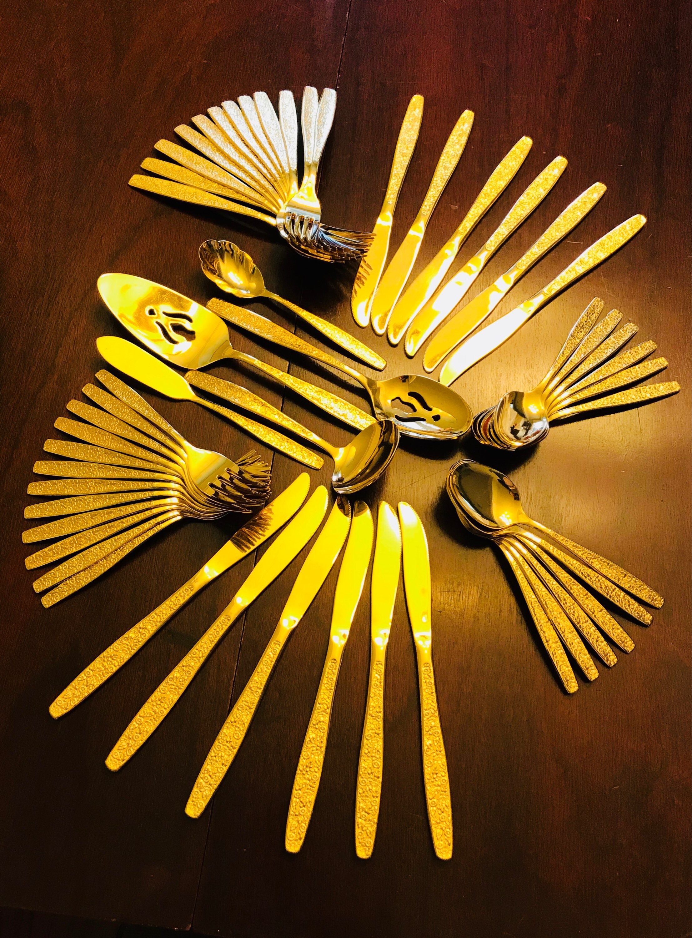 Vintage Gold Flatware Set Golden Spring Garden Flatware, 48 piece ...
