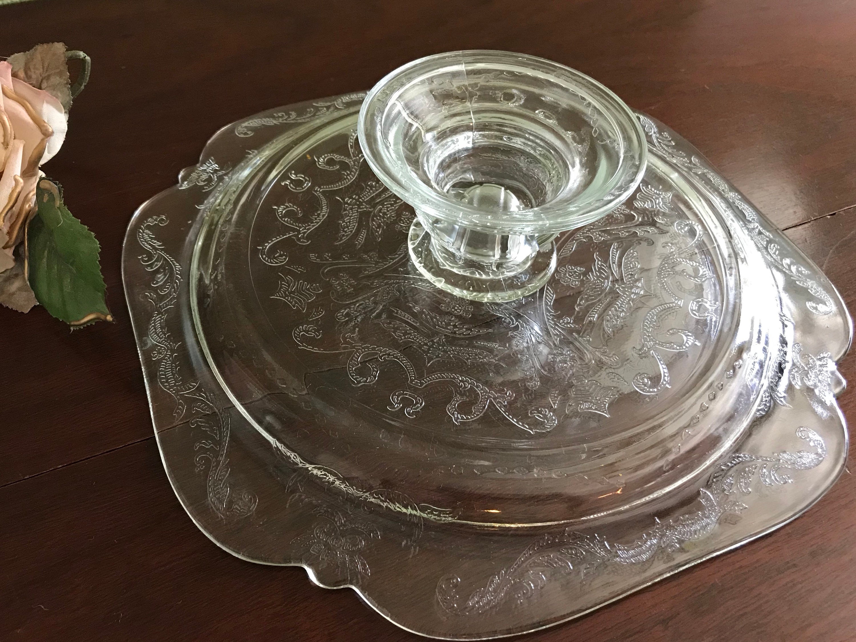 Vintage Cake Stand, Federal Glass Madrid glass Cake plate, Clear ...