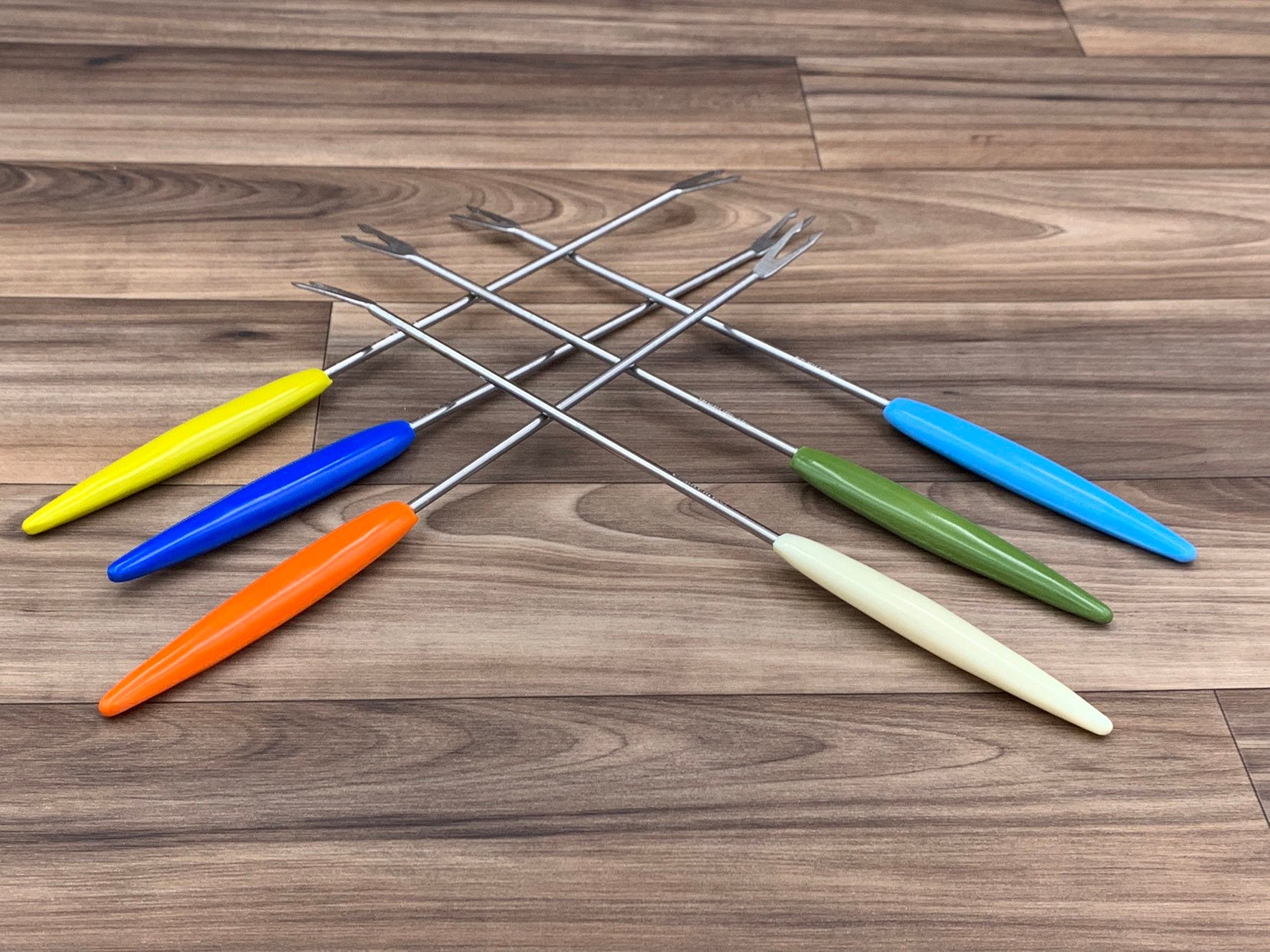 Vintage Fondue Forks, Retro Colored Plastic handles stainless steel ...