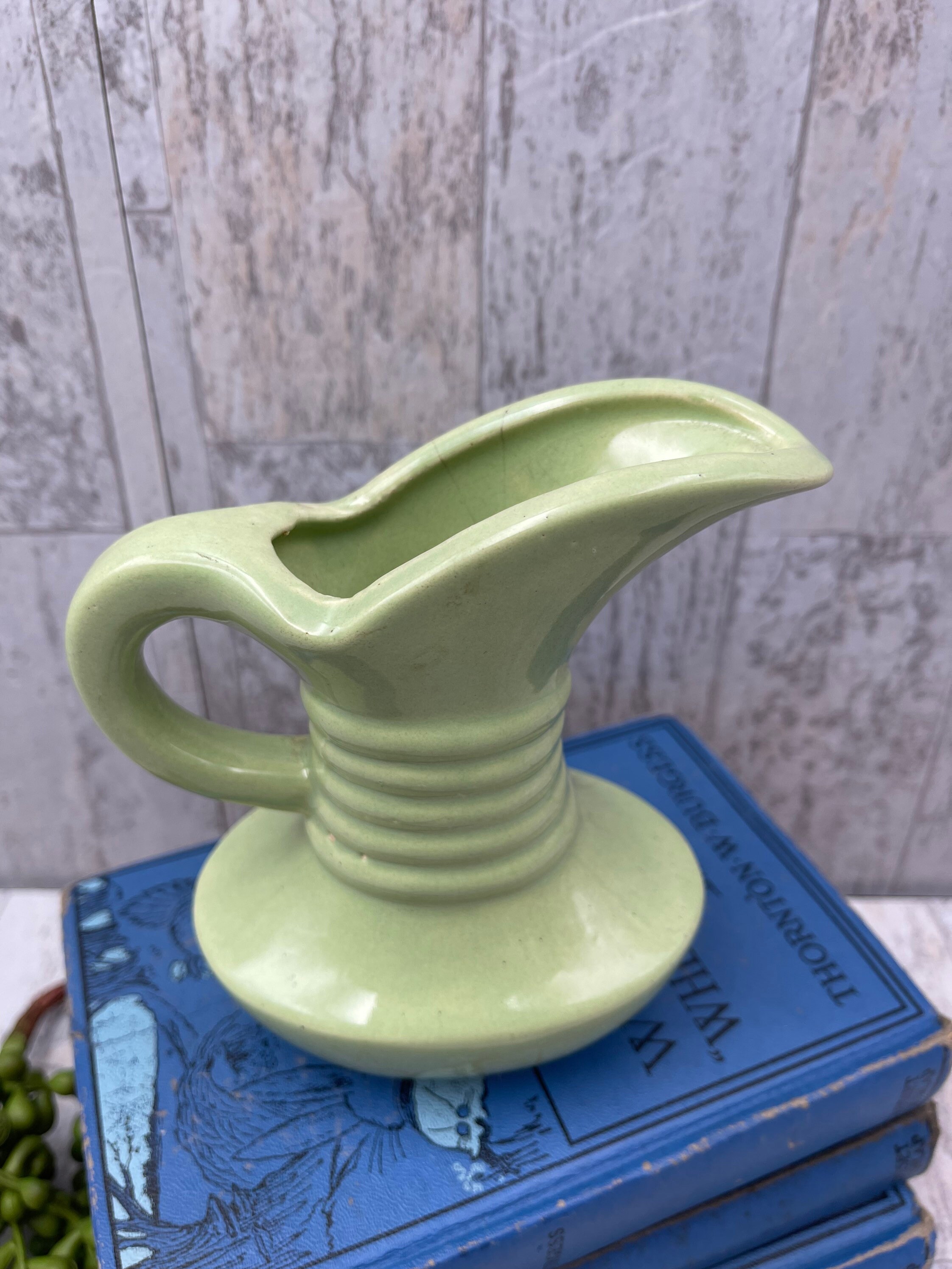 Vintage Pitcher, small light green ceramic USA Mid Century Pottery