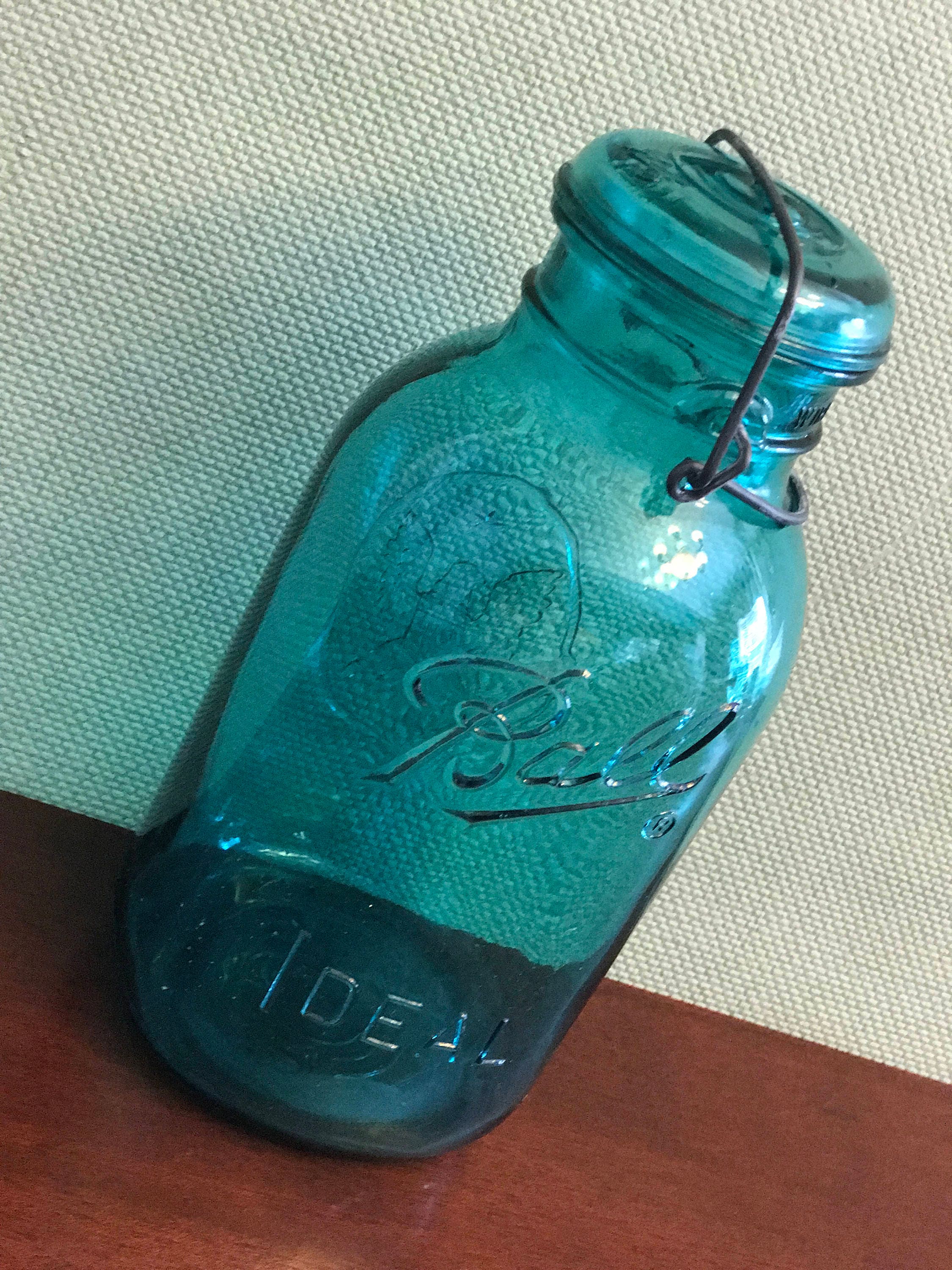 Blue Ball Jar, Vintage Ball Ideal Storage Jar, Turquoise Mason Jar ...