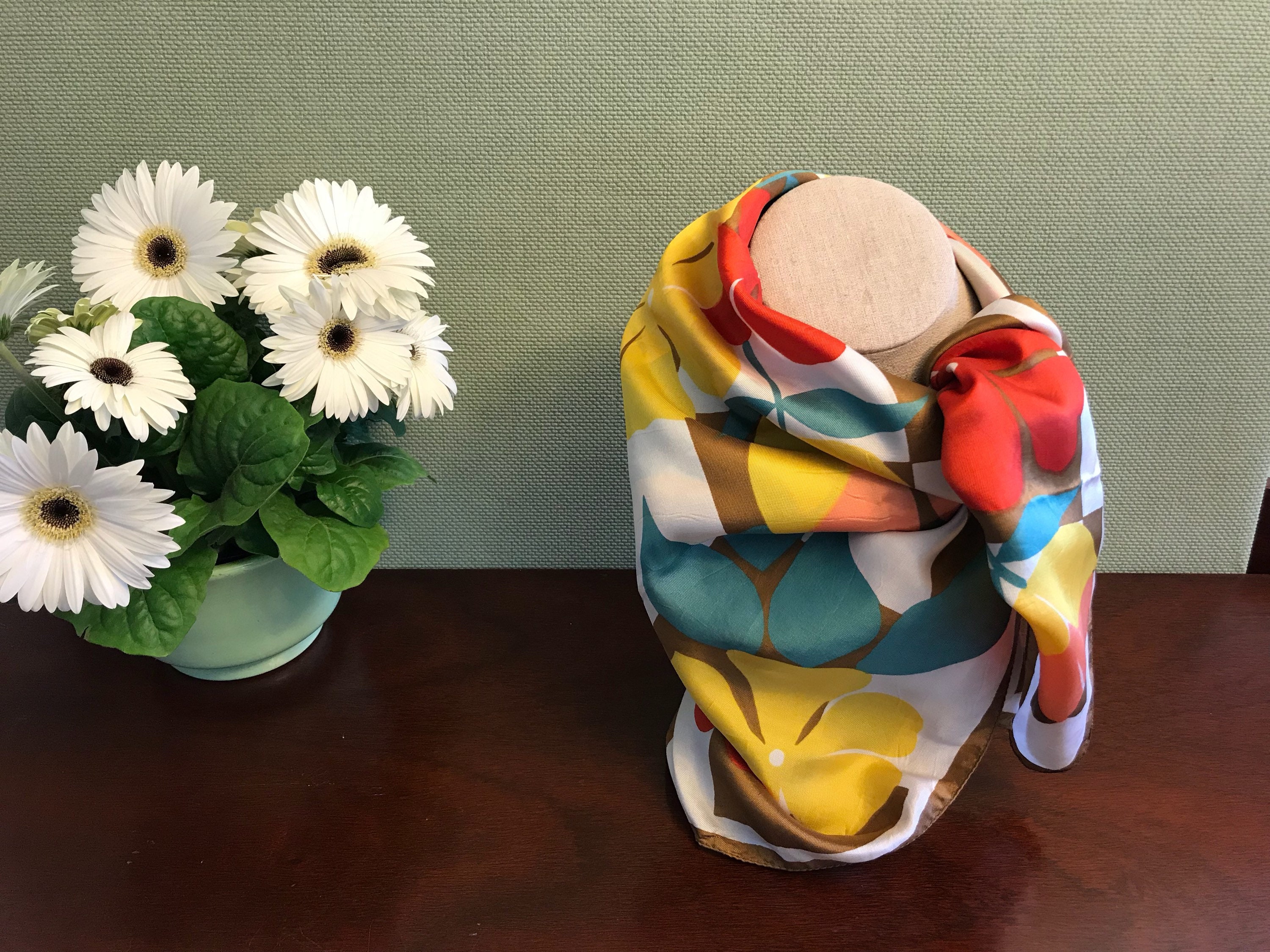 Retro Scarf, Vintage floral Scarf, checked scarf, unique square Scarf ...