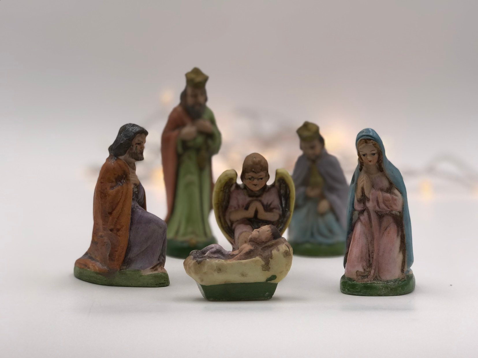 Vintage Ceramic Nativity Set, Small hand painted Holy Family figurines ...
