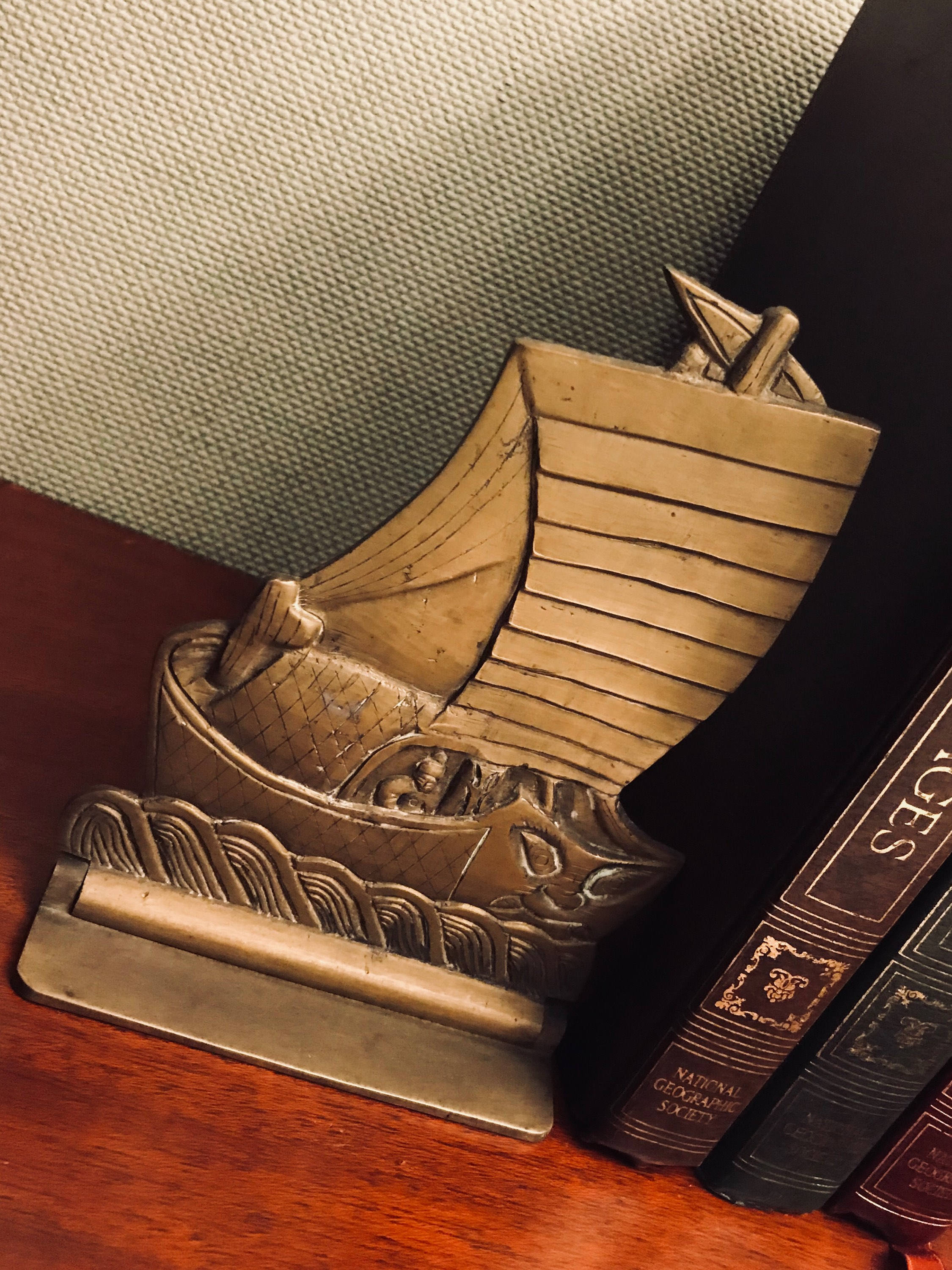 Vintage Asian Ship Bookends, Brass Sailing Ship Bookends, Nautical ...