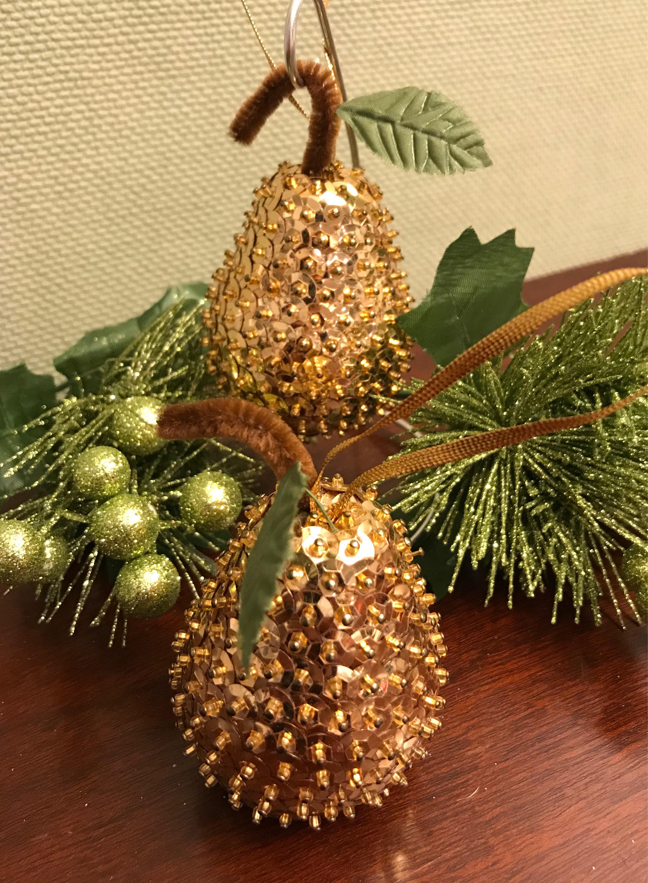 Vintage Gold Pears, Beaded Sequined Christmas Ornaments, golden Baubles ...