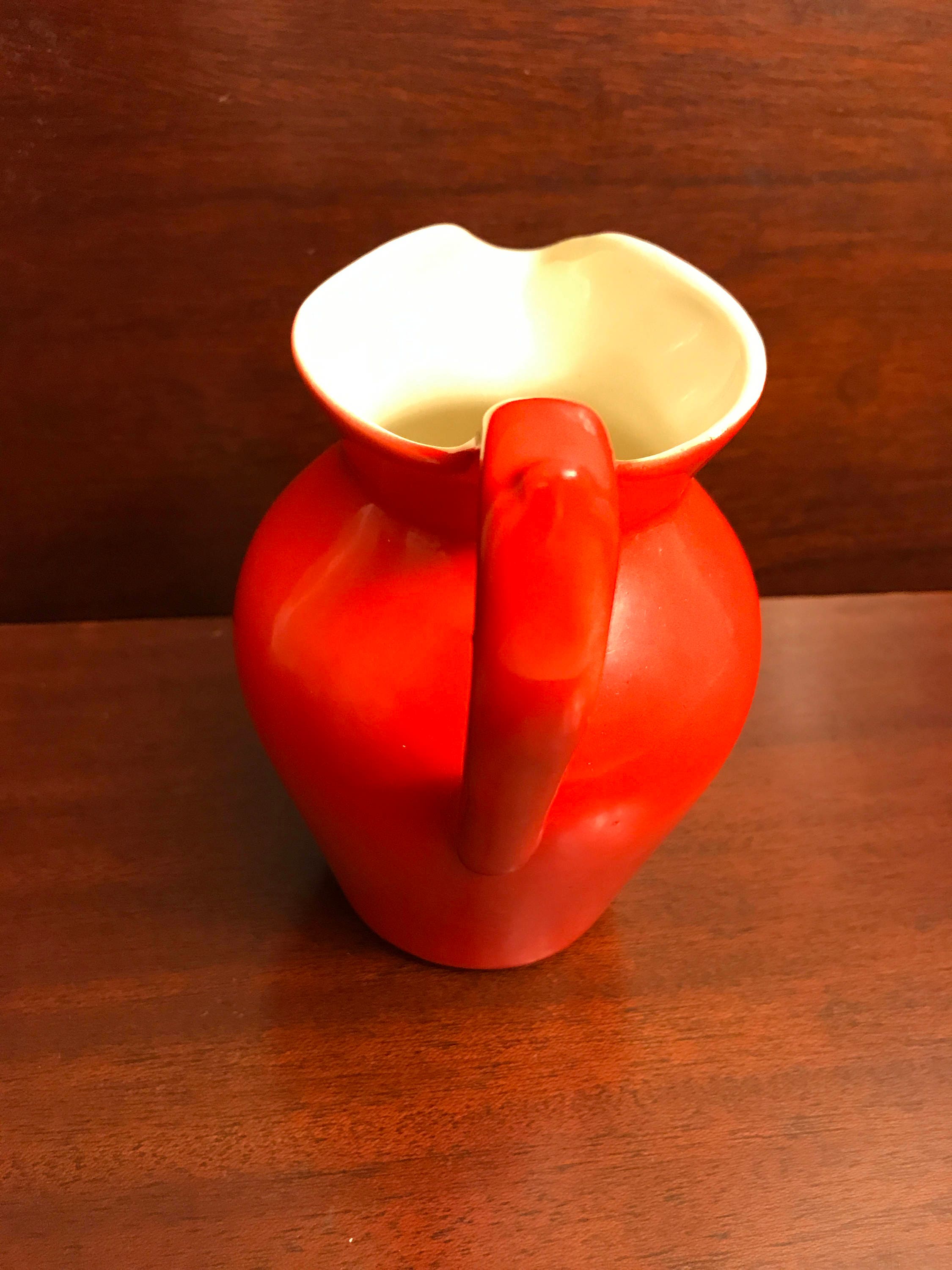 Vintage Red Pottery pitcher, little Red and White Pitcher, mini Pitcher ...