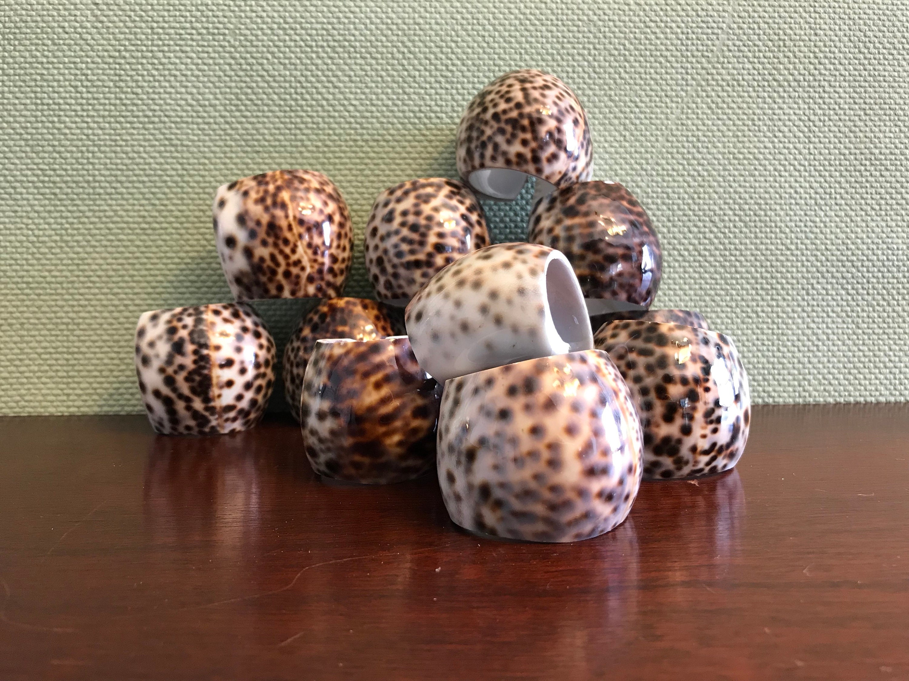 Vintage Seashell Napkin Rings, Brown Leopard Cowie shell Napkin holders ...