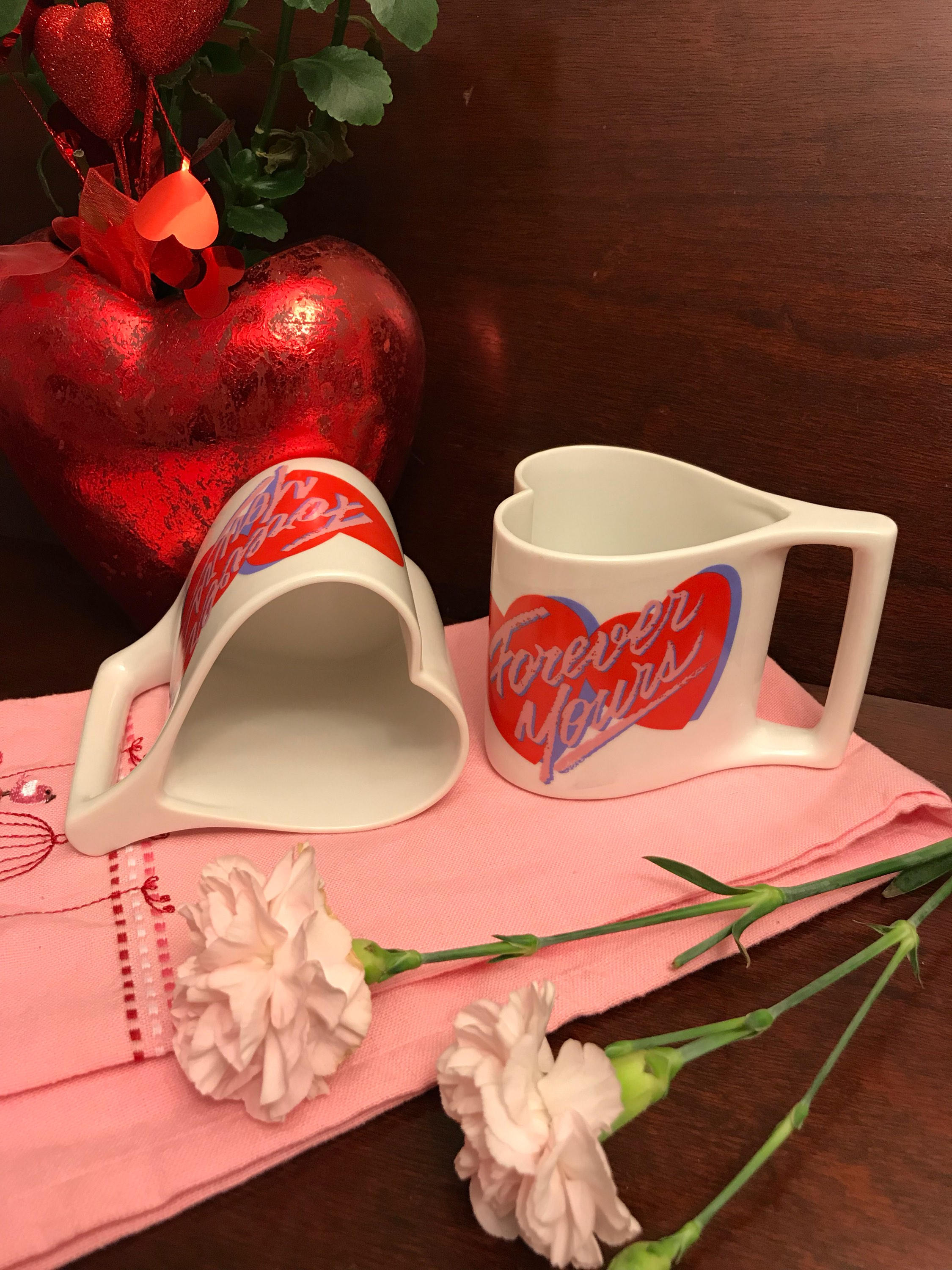Vintage Heart Mugs, Forever Yours Mugs, Heart shaped Mugs, Avon Heart ...