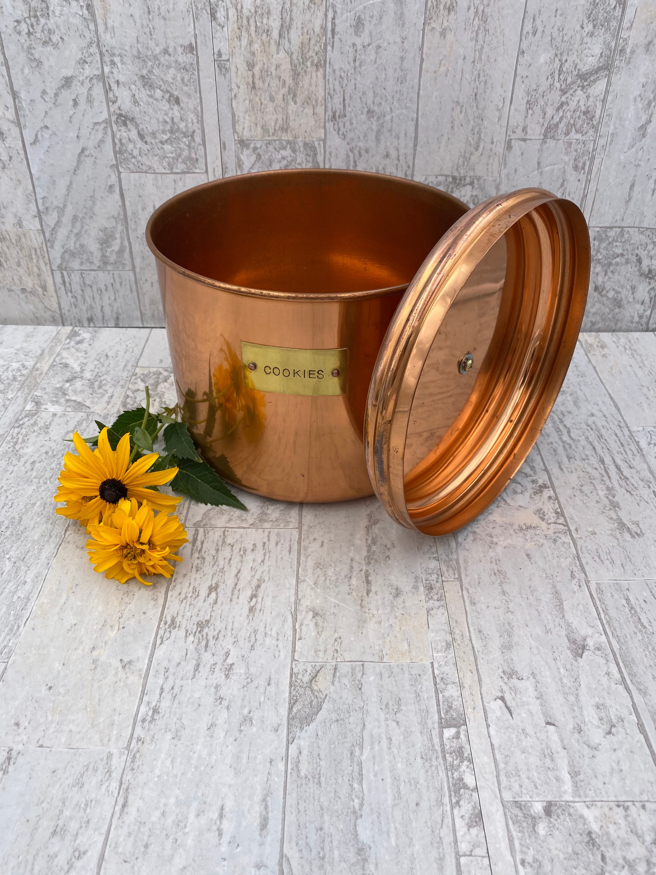 Vintage Copper Canister Cookie Tin, Kitschy Kitchen Cabin Storage ...