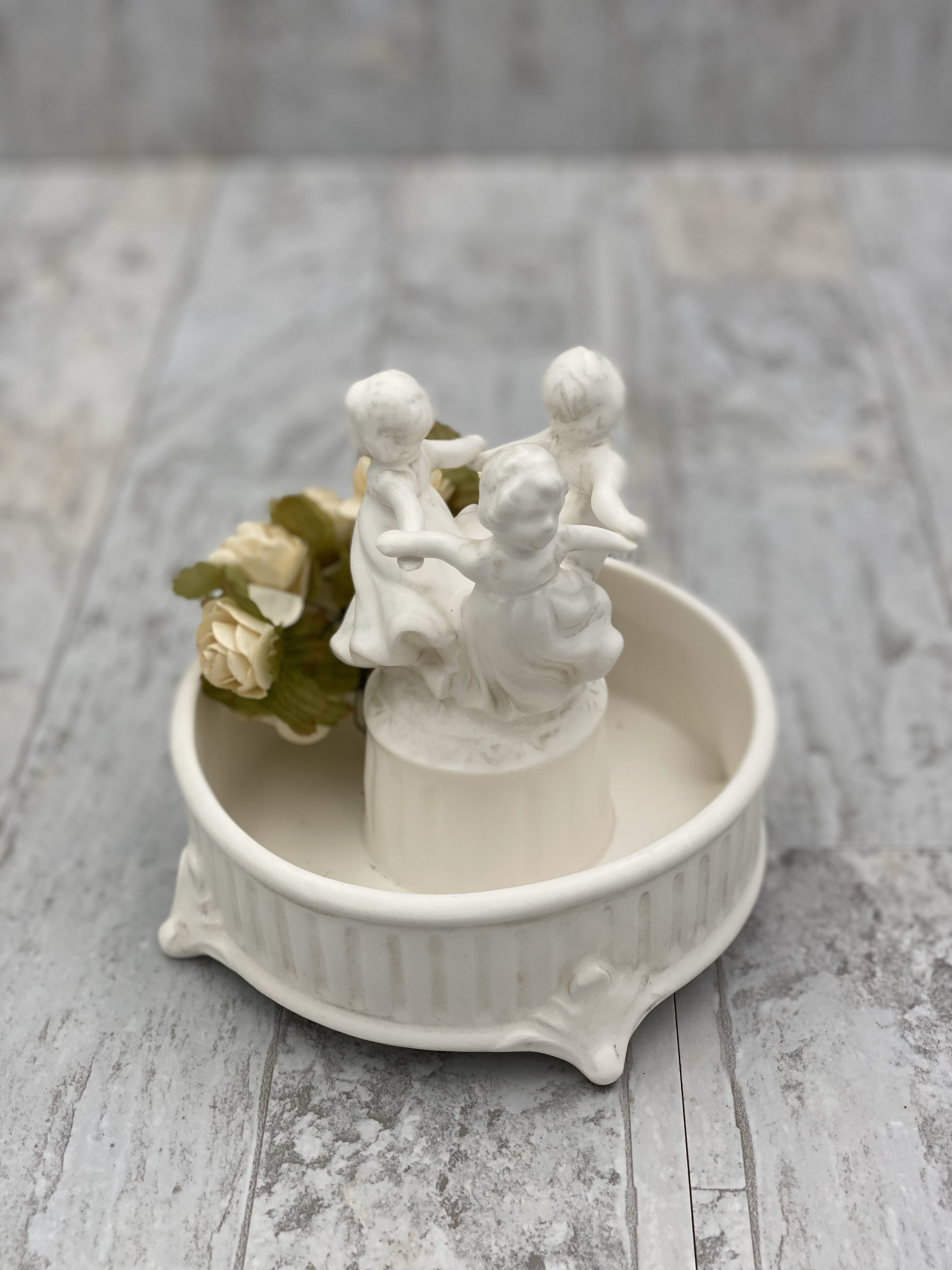 Vintage Table Centerpiece, Ceramic Round vase, shabby chic, gift for her