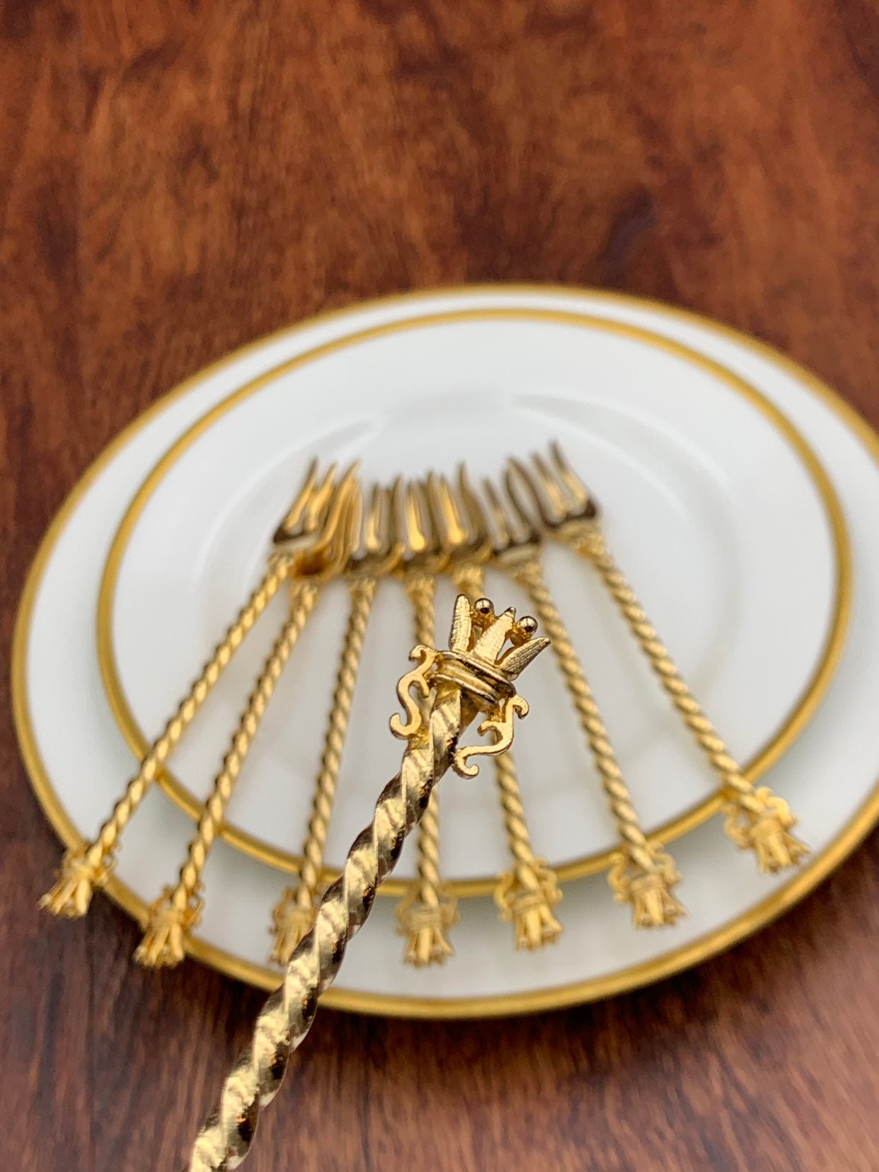 Vintage Gold Appetizer Forks, cocktail Party Forks Gold plated Crown ...