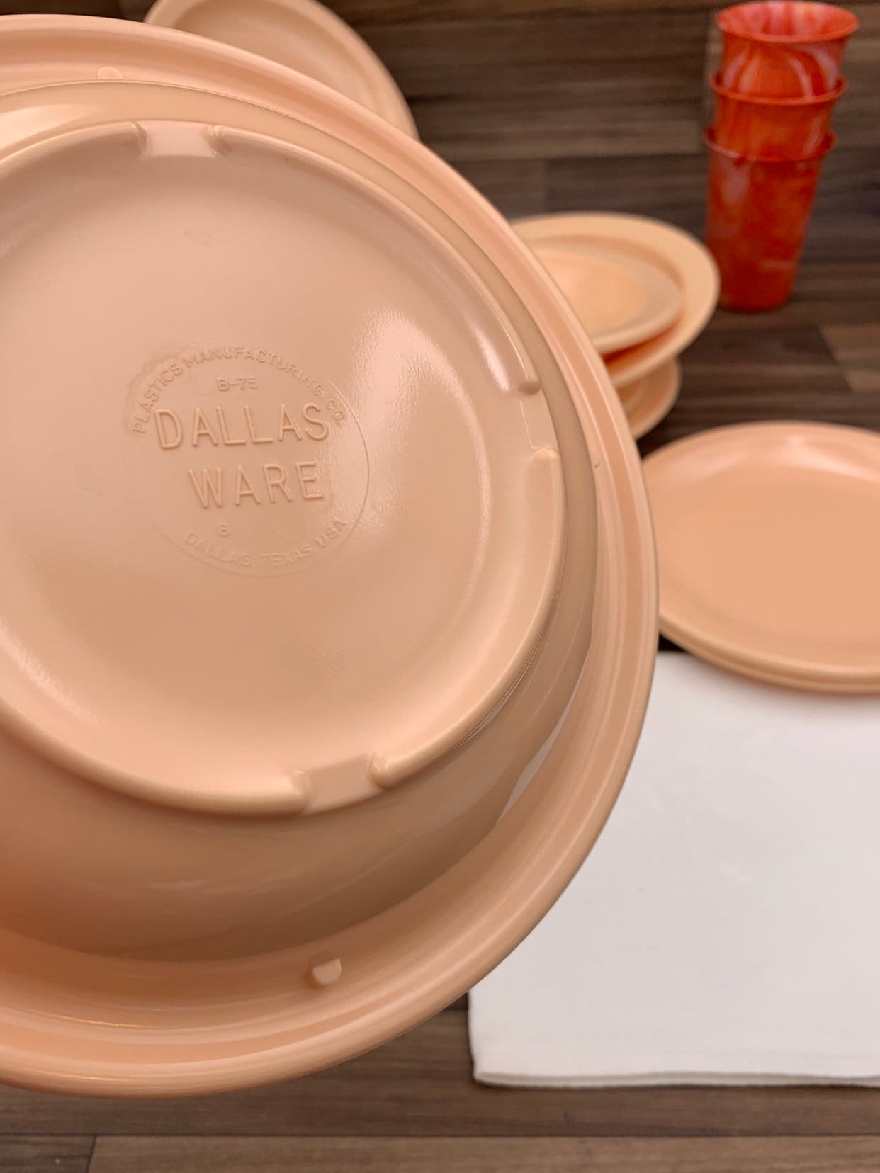 Vintage Melmac Dish set, Peach Dallasware bowls Texasware Plates Picnic ...