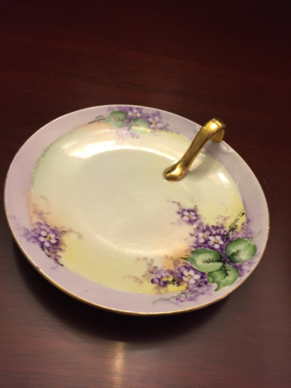 Handpainted China Lemon Plate with Gold leaf accents Delicate Violets ...
