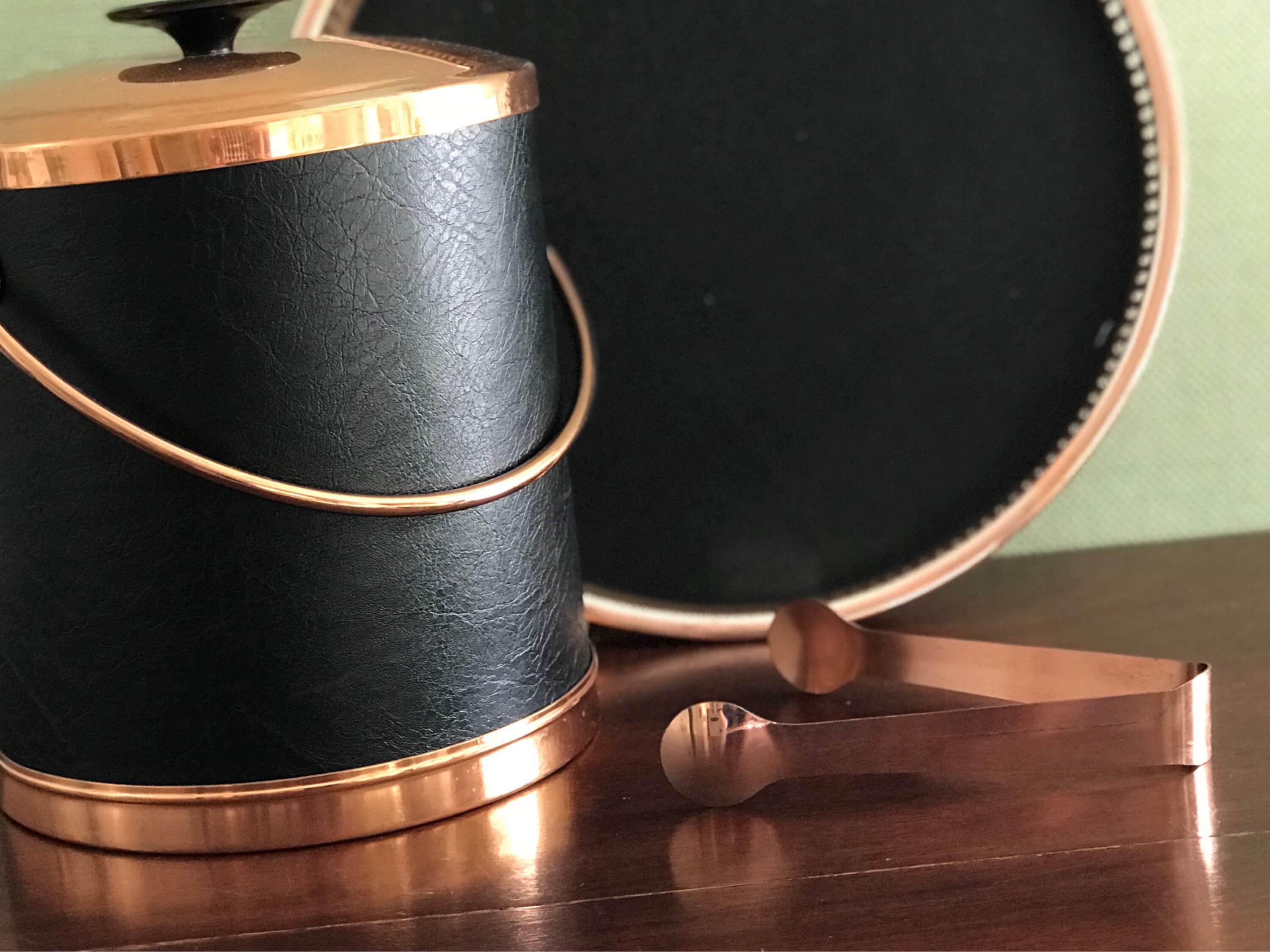 MCM Ice Bucket Black Leatherette Copper Ice Bucket Set Copper tray Mid ...