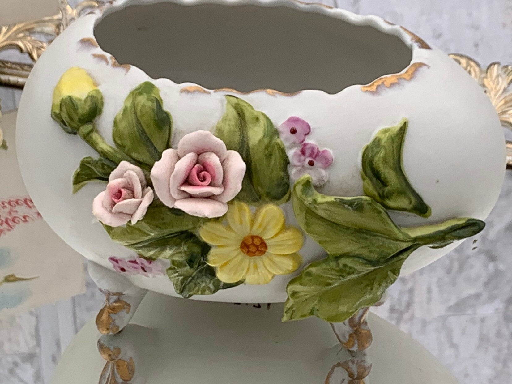 Vintage Lefton Porcelain Egg Planter with flowers, Collectible Easter ...