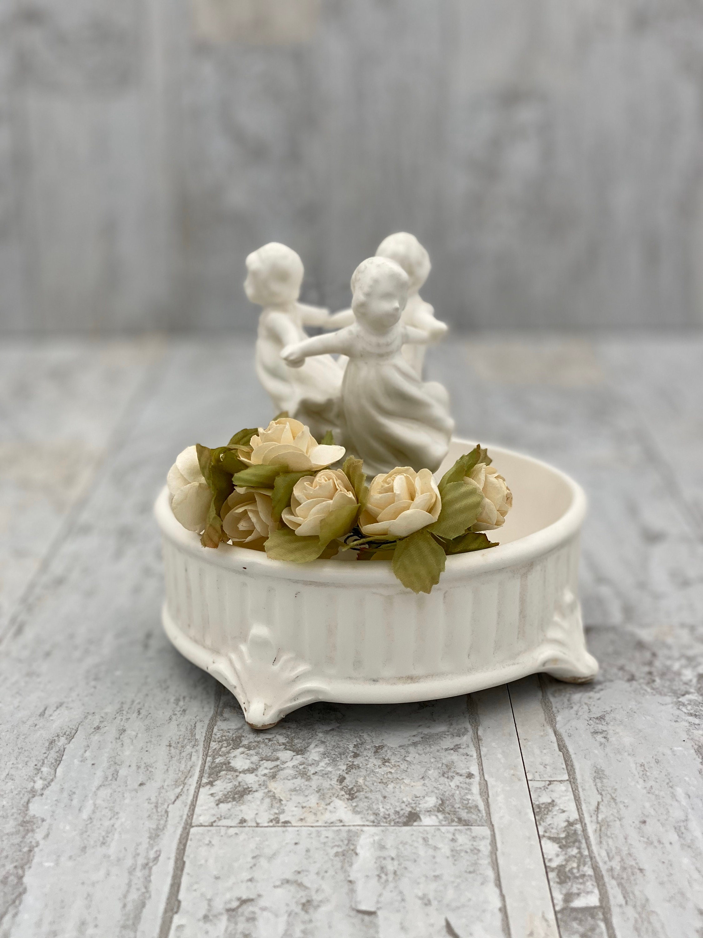 Vintage Table Centerpiece, Ceramic Round vase, shabby chic, gift for her