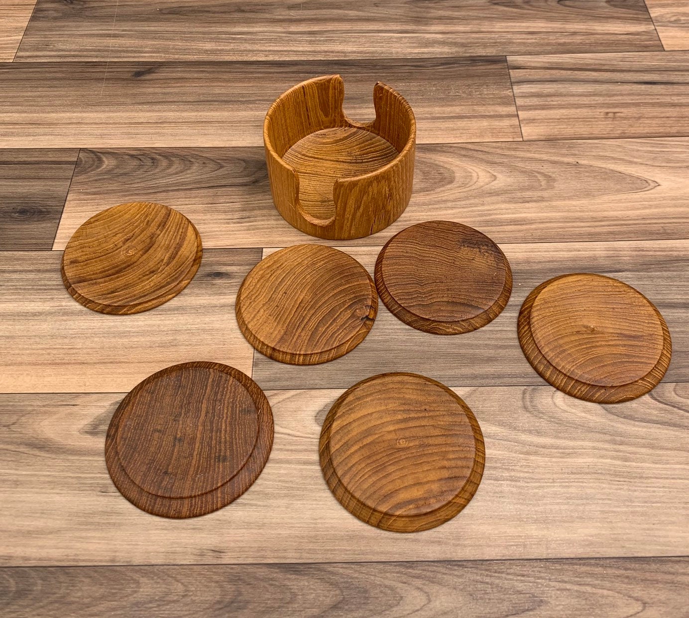 Vintage Teakwood Coasters with caddy Teak coaster set