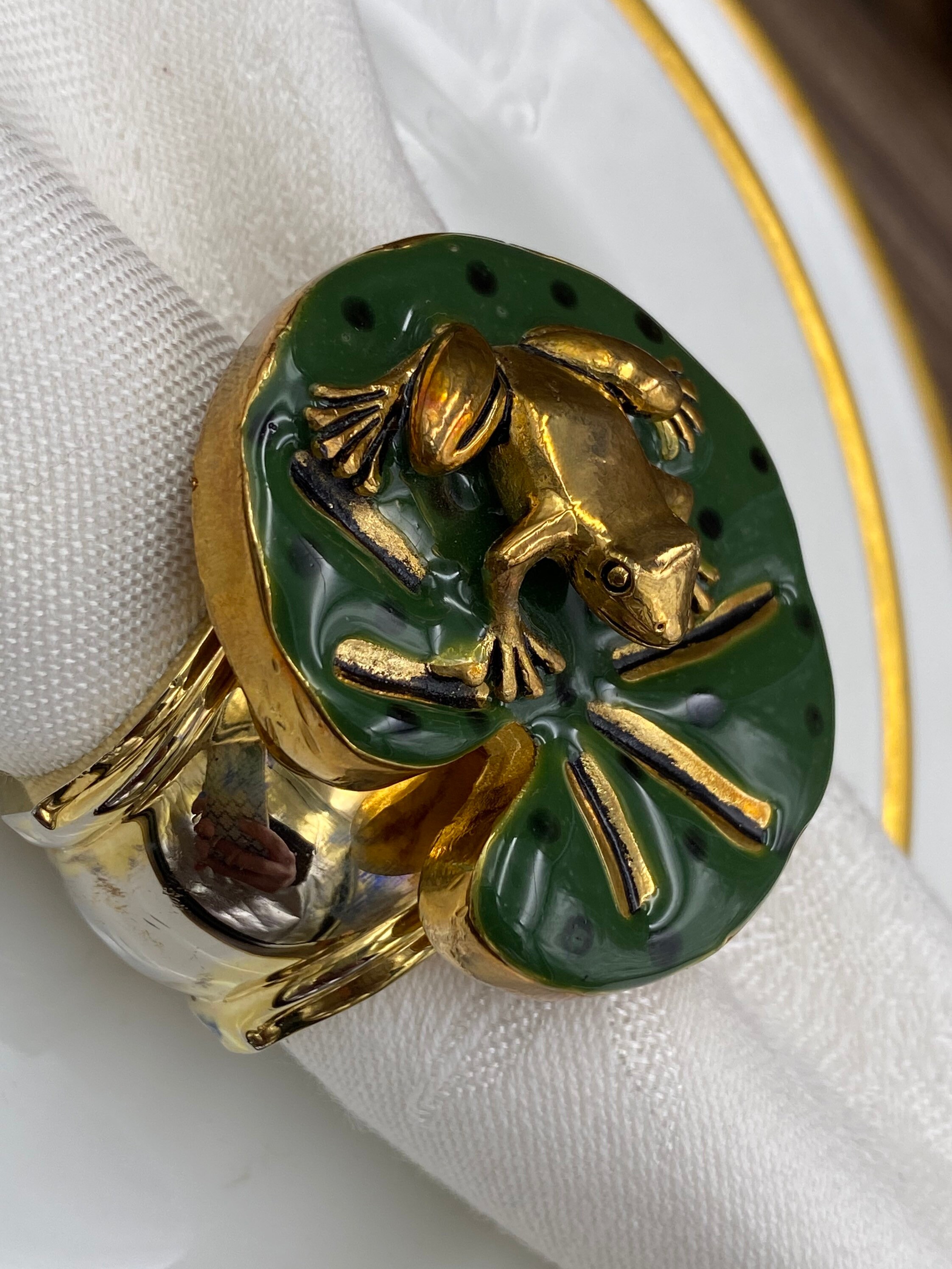 Designer Frog Napkin Rings, Signed Hans Turnwald napkin rings, 5 piece ...