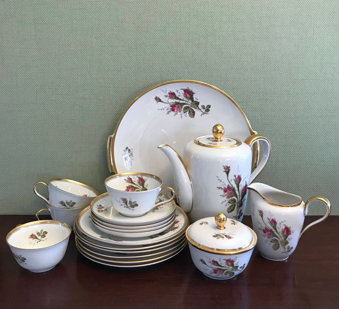 Rosenthal Coffee Service Tea Set, Gold Gilt Moss Rose Pattern, 1940s ...