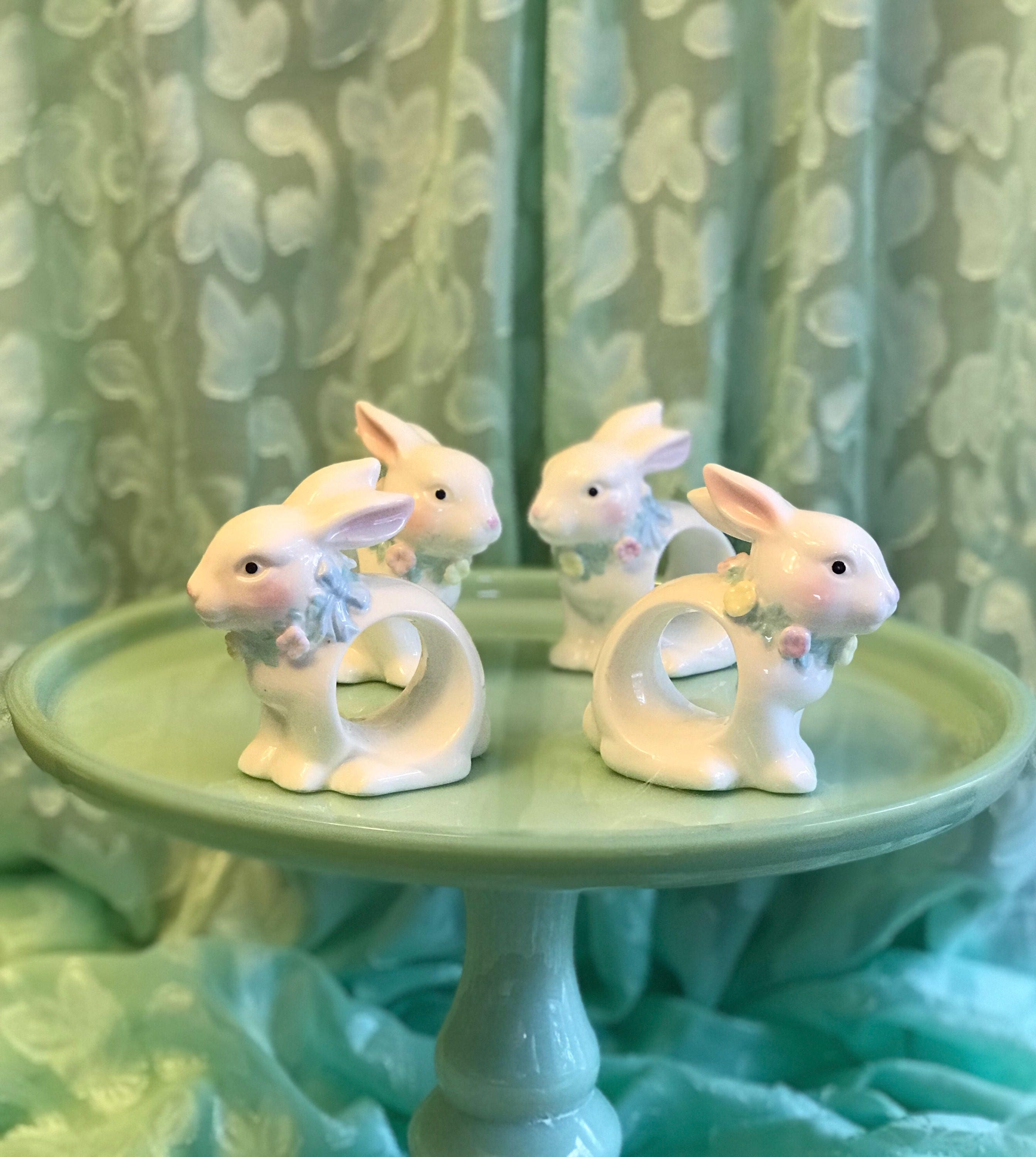 Porcelain Bunny Napkin Rings, Figural Bunny Napkin Rings, 4 piece ...