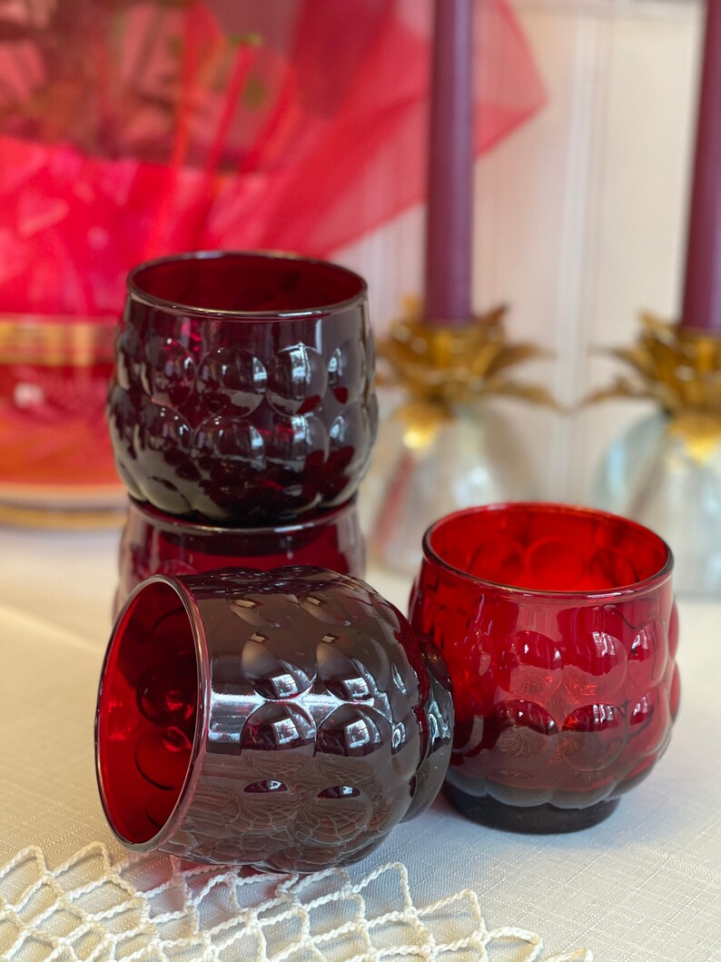 Old Fashioned Bubble Ruby Glasses Anchor Hocking Drinkware | Etsy