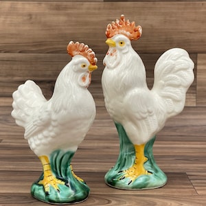 Vintage Lefton Rooster and Hen Chicken Figurines, Rustic Farmhouse Home ...