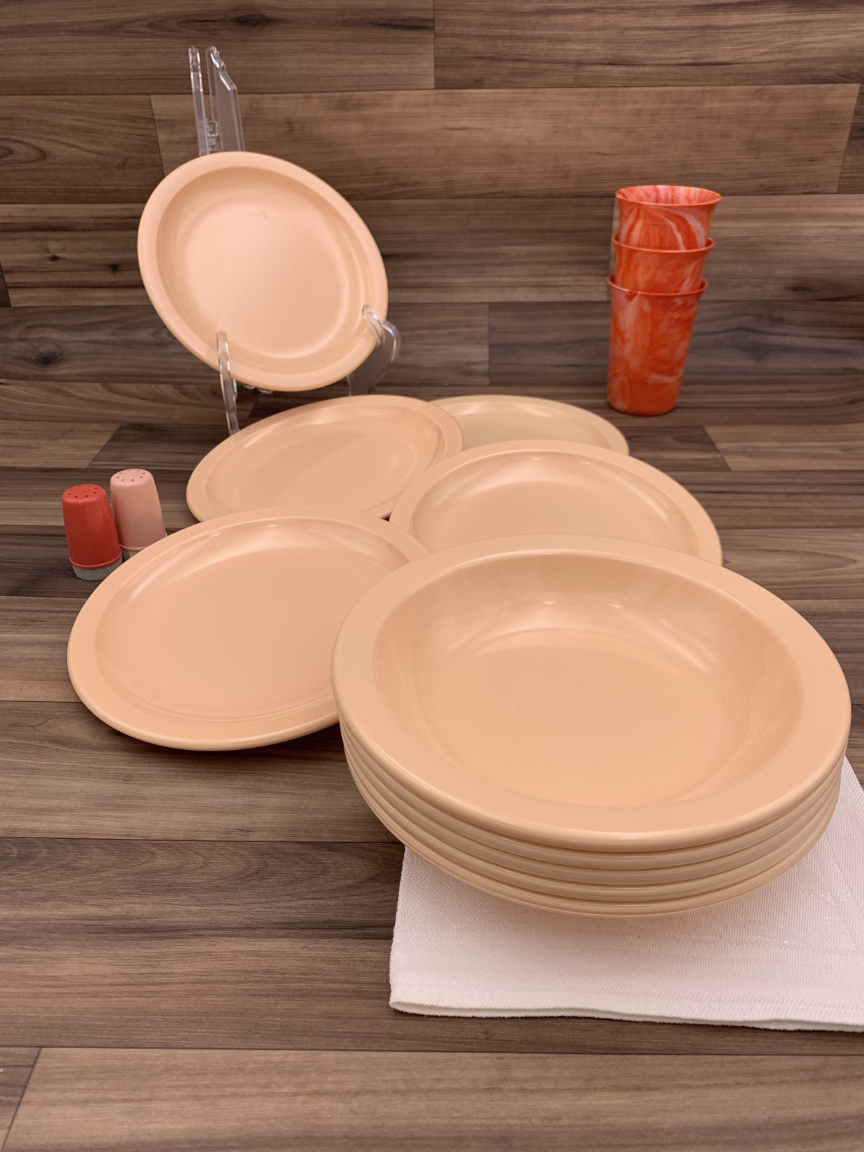 Vintage Melmac Dish set, Peach Dallasware bowls Texasware Plates Picnic ...