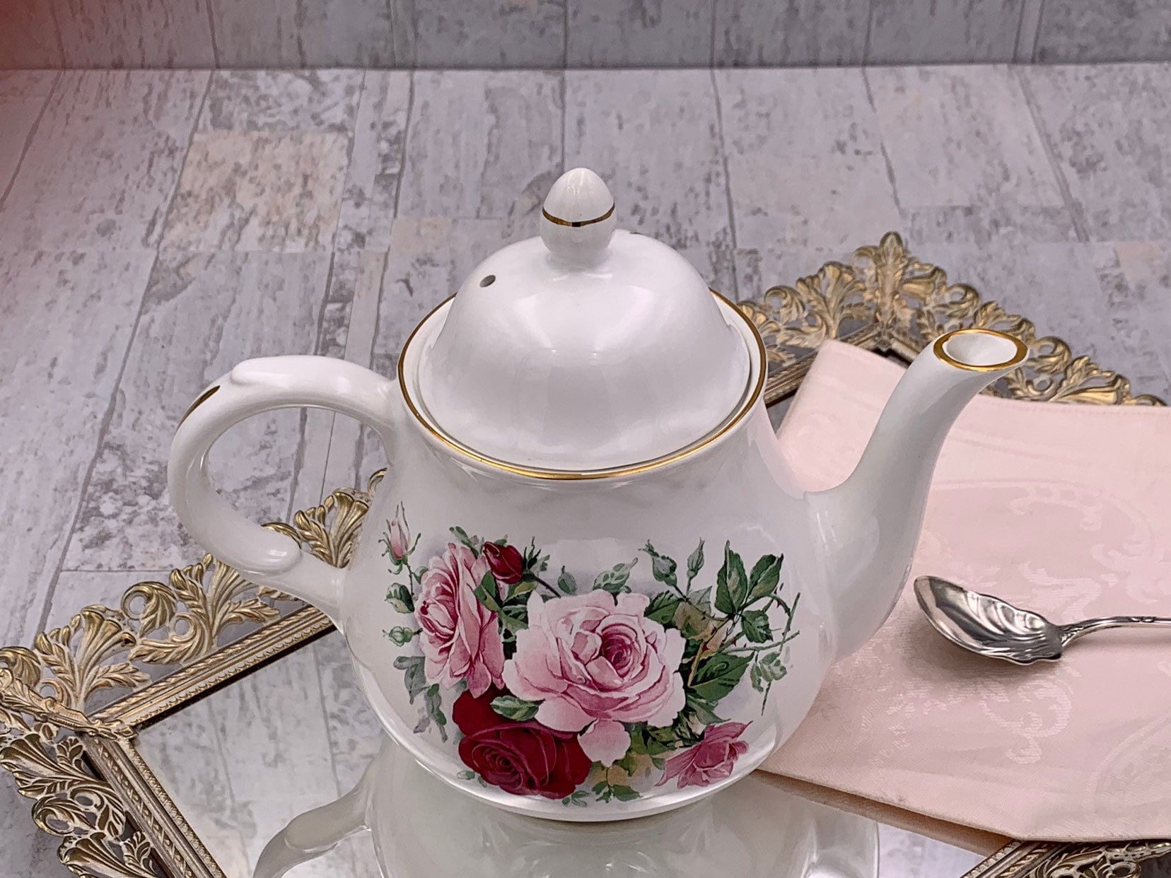 Vintage Rose Teapot, China teapot with Scripture, Pink Rose teapot, Tea ...