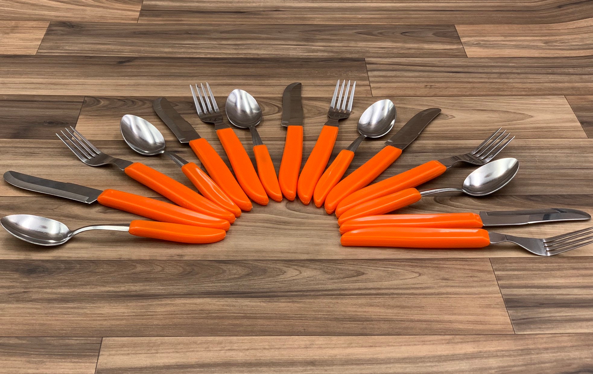 Vintage Flatware set Stainless by Quikut, With Vibrant Orange colored ...
