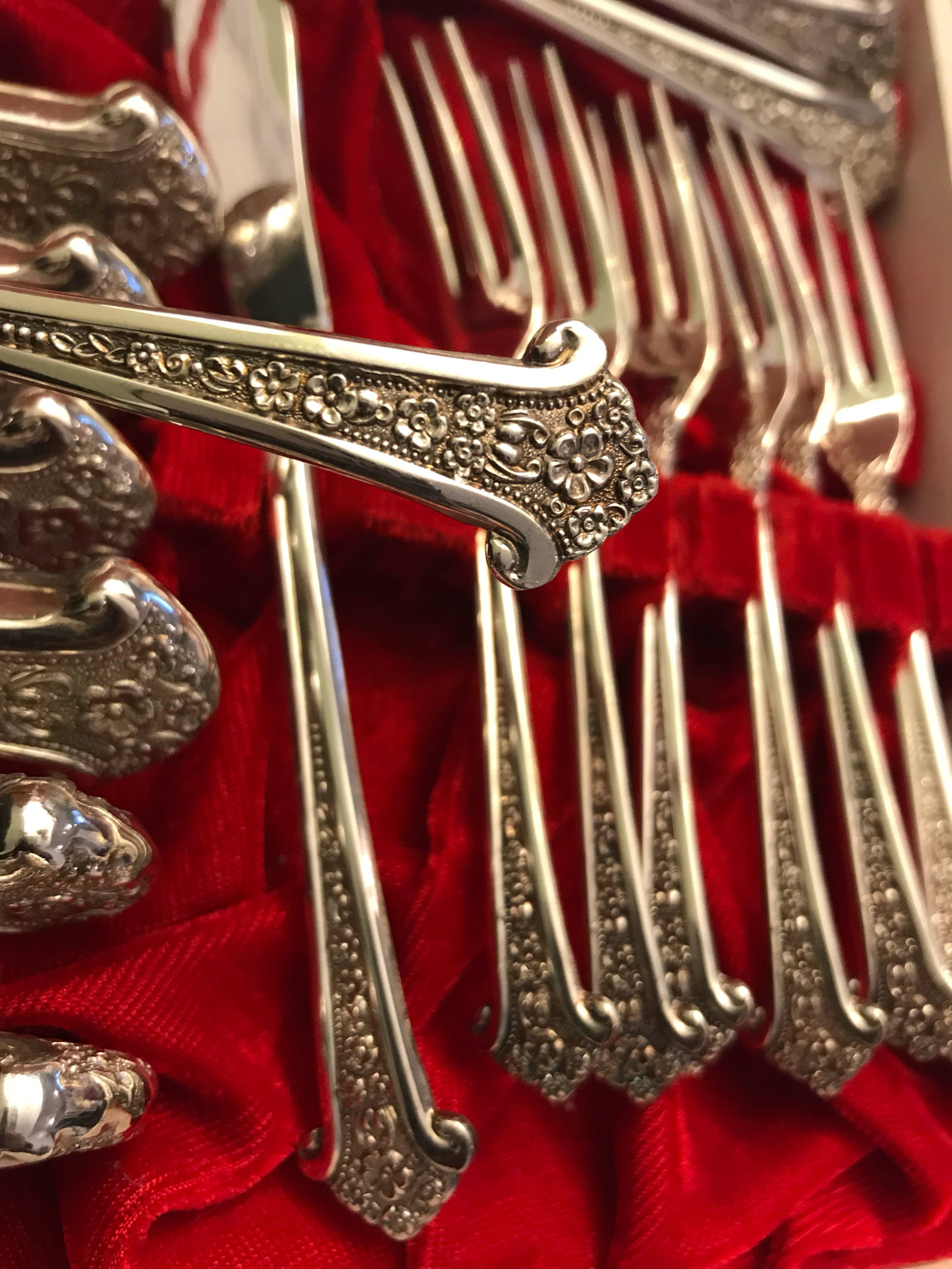 Vintage Silverware Set Rare Repoussé Floral Service for 6, Collectible ...