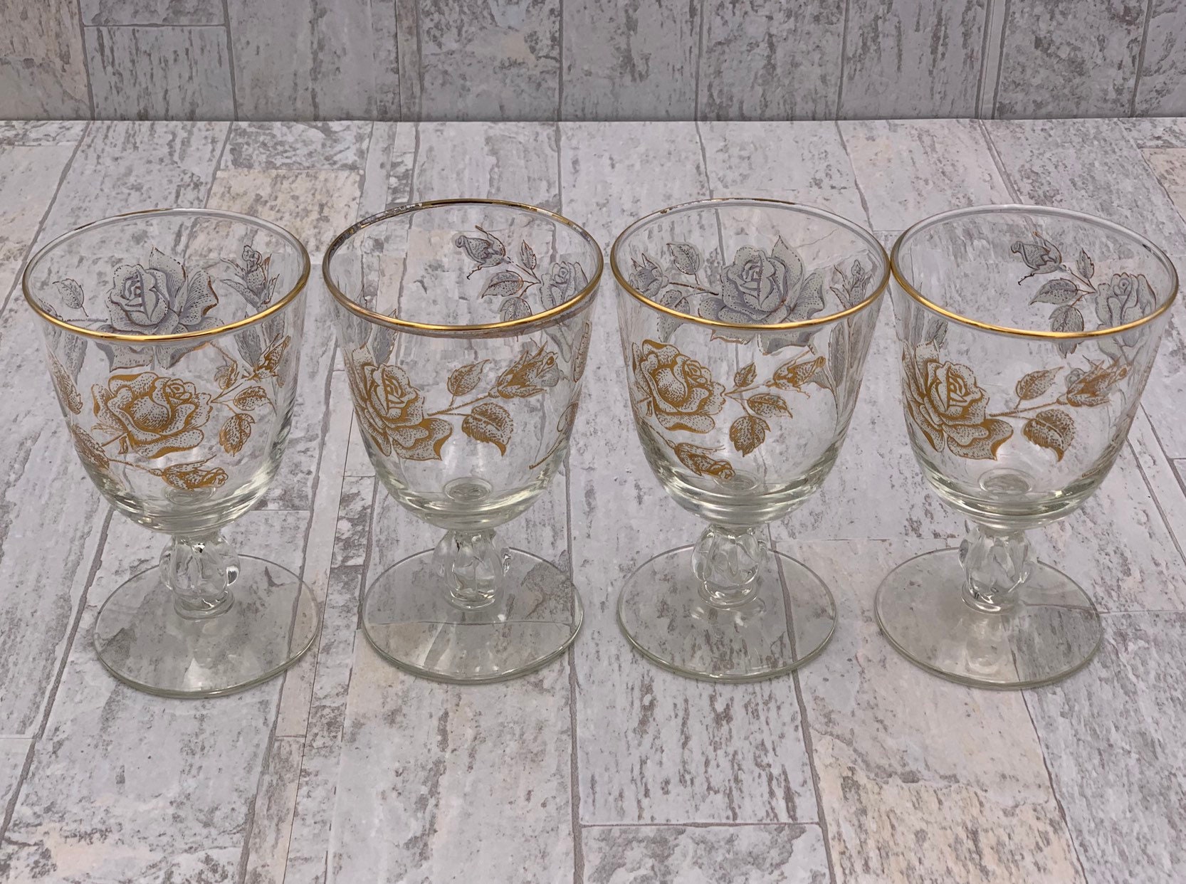 Vintage Libbey White Rose Bouquet glasses, vintage White and Gold ...