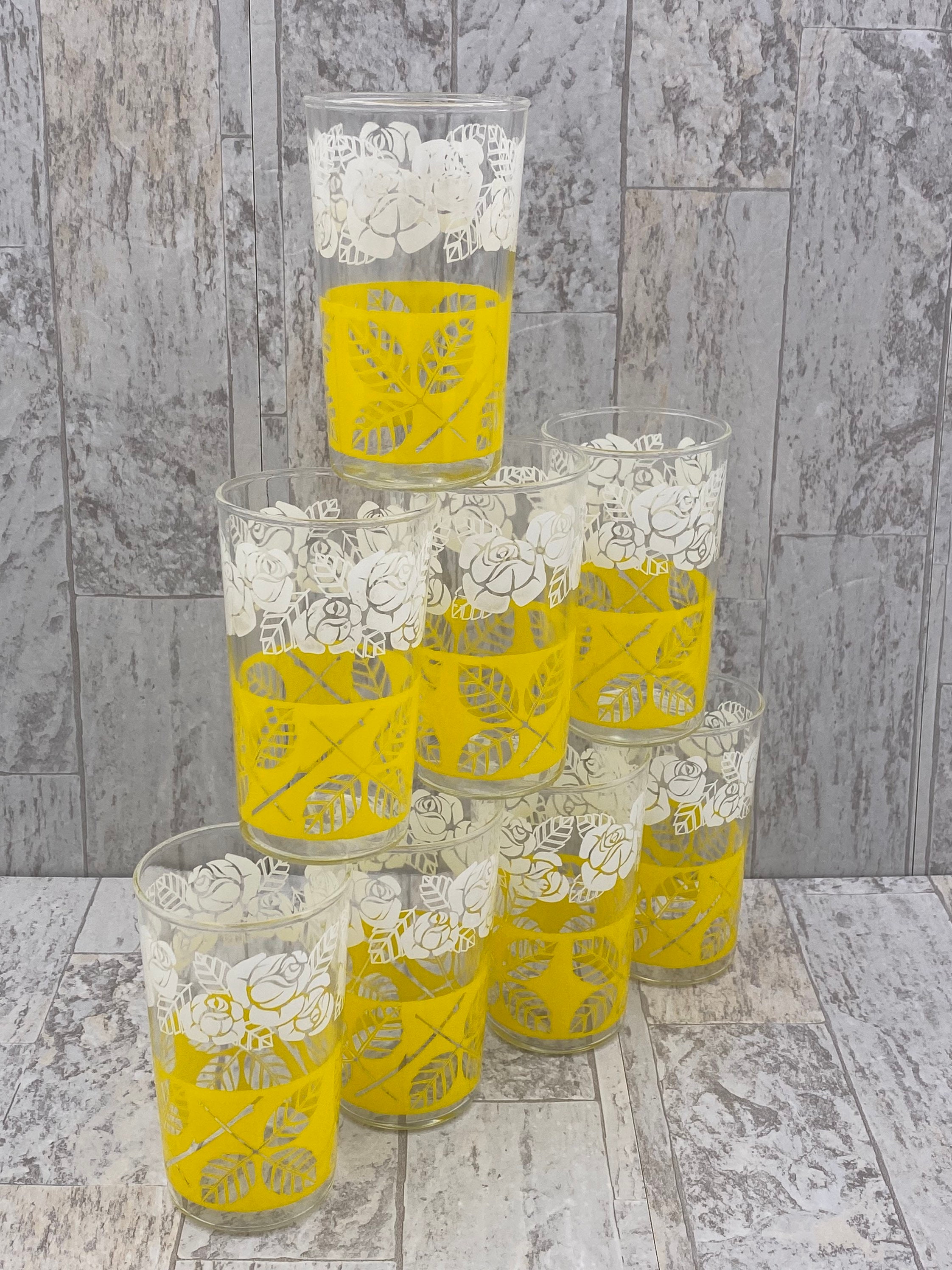 Mid Century Tumbler Glasses White Roses In Vintage Box Home Decor Estate Collectible Drink