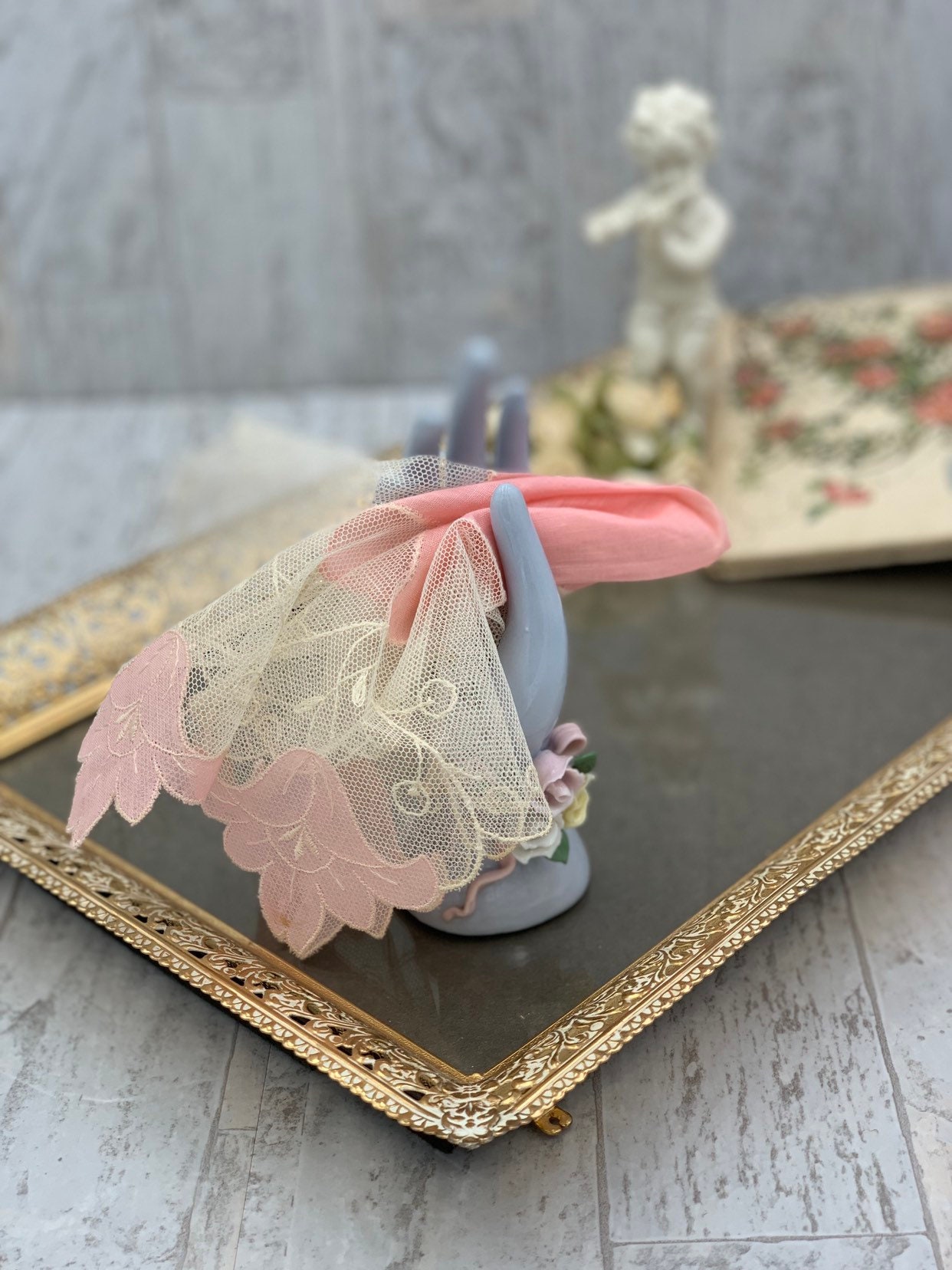 Vintage Handkerchief, Fine lawn Pink Hankerchief with embroidered lace ...