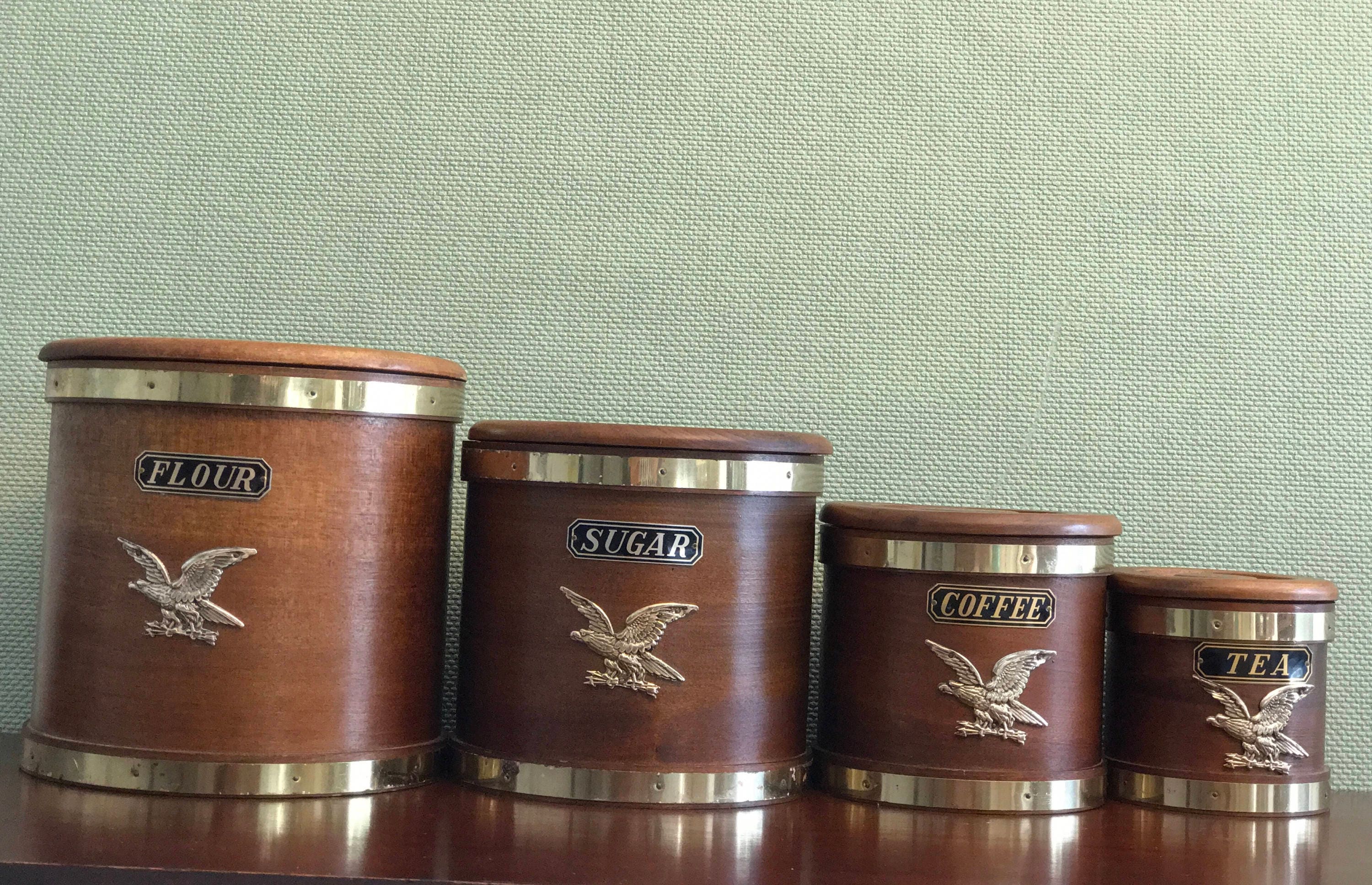 Vintage Canister Set, Wooden Eagle Canisters, Federal style Canisters ...