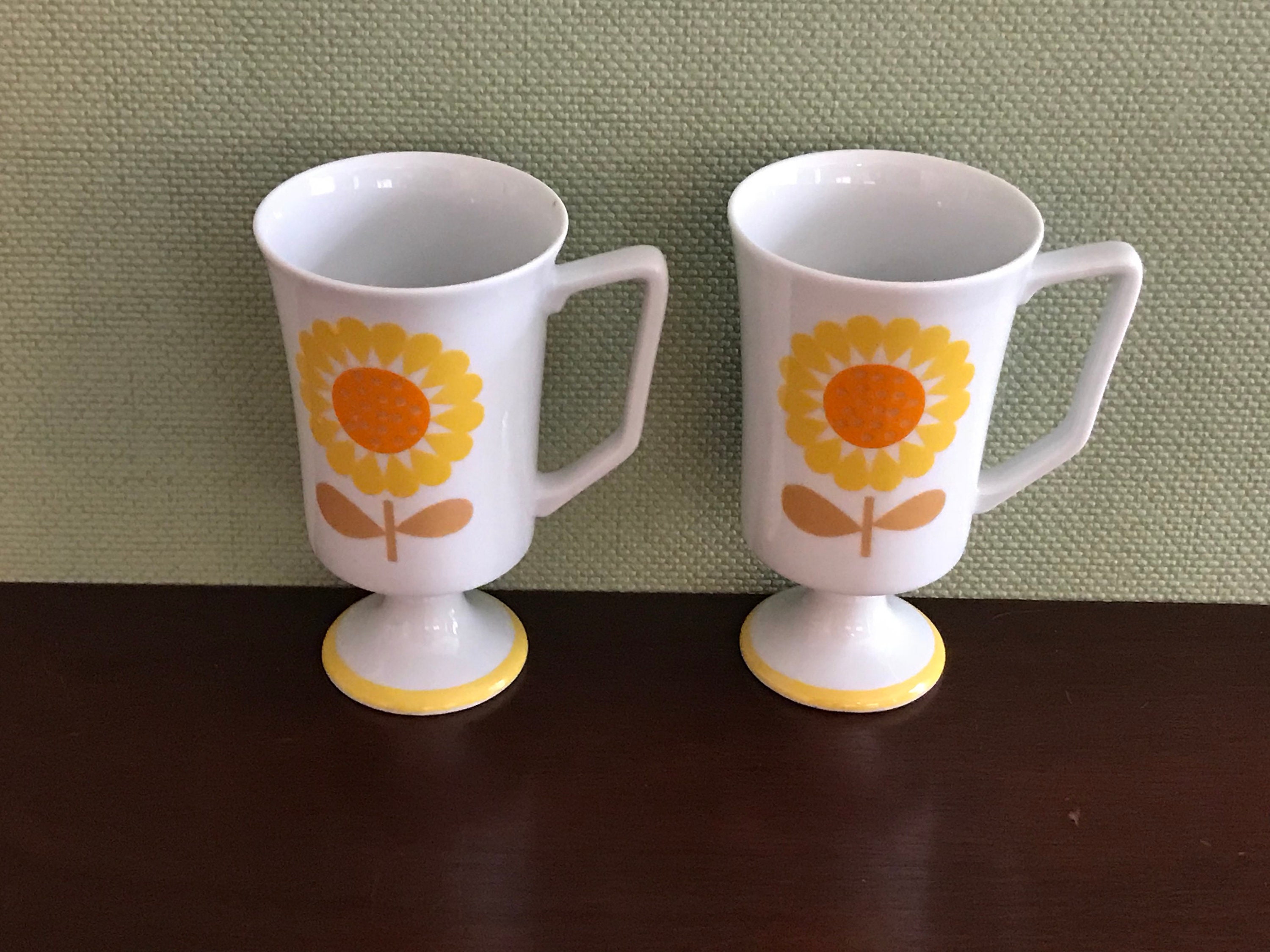 Vintage Sunflower Mugs Pair of JSC Japan China Mug set Yellow Serenade ...