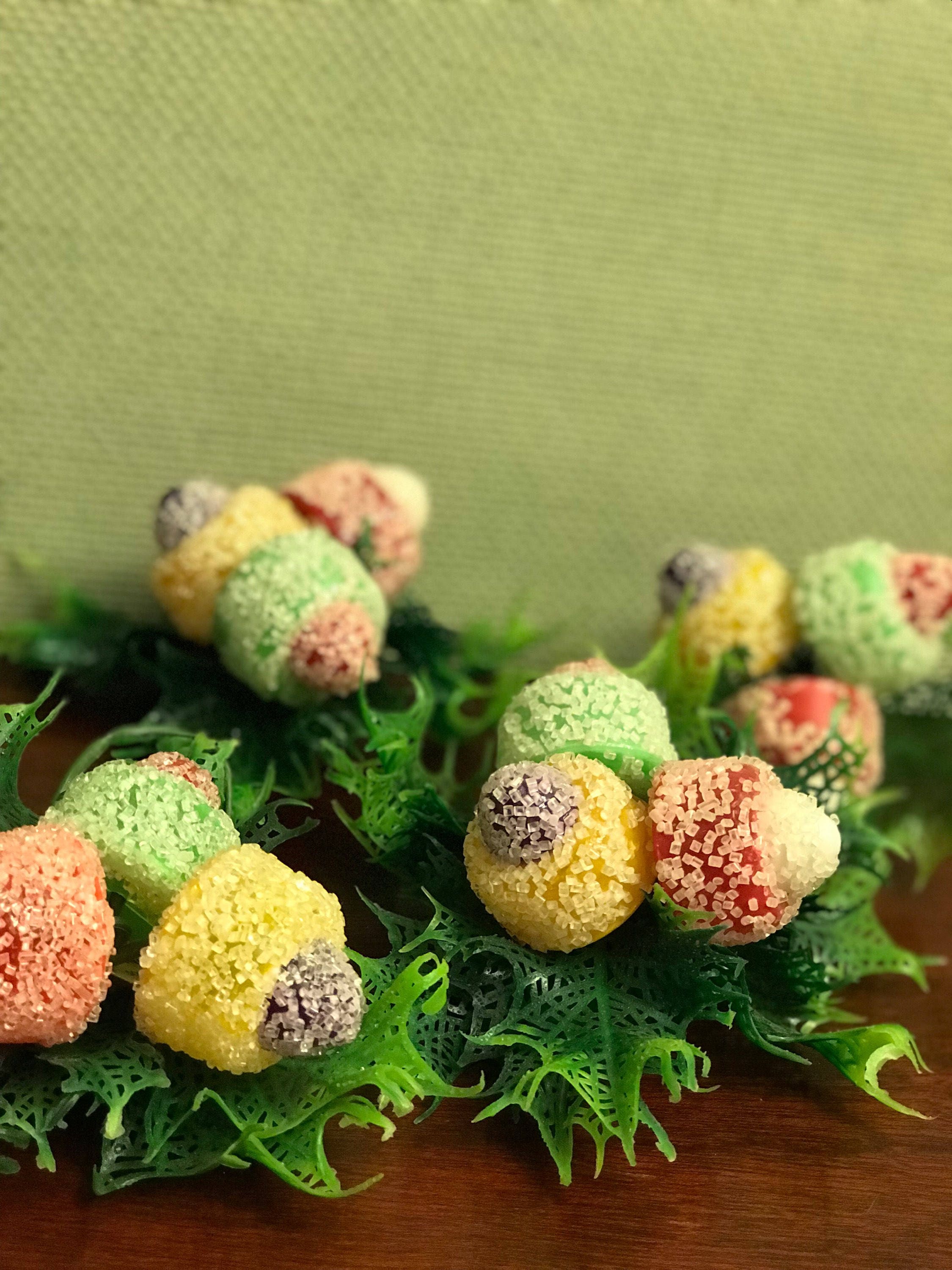 Vintage Candy and Holly leaf floral picks, sugared candy Holiday decor ...