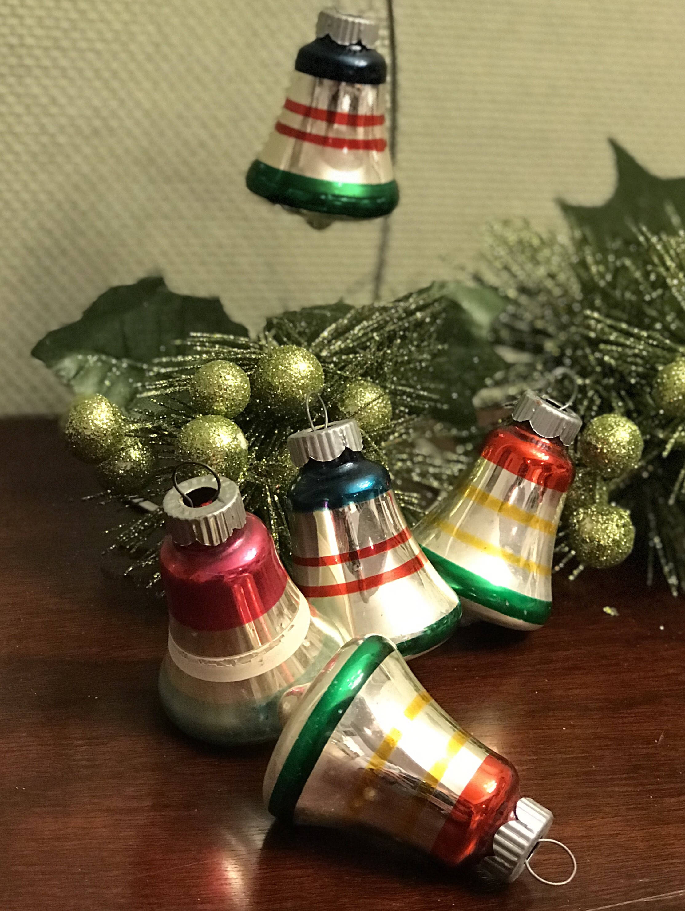 Vintage Shiny Brite Bell Ornaments, Hand Painted Mercury Glass ...
