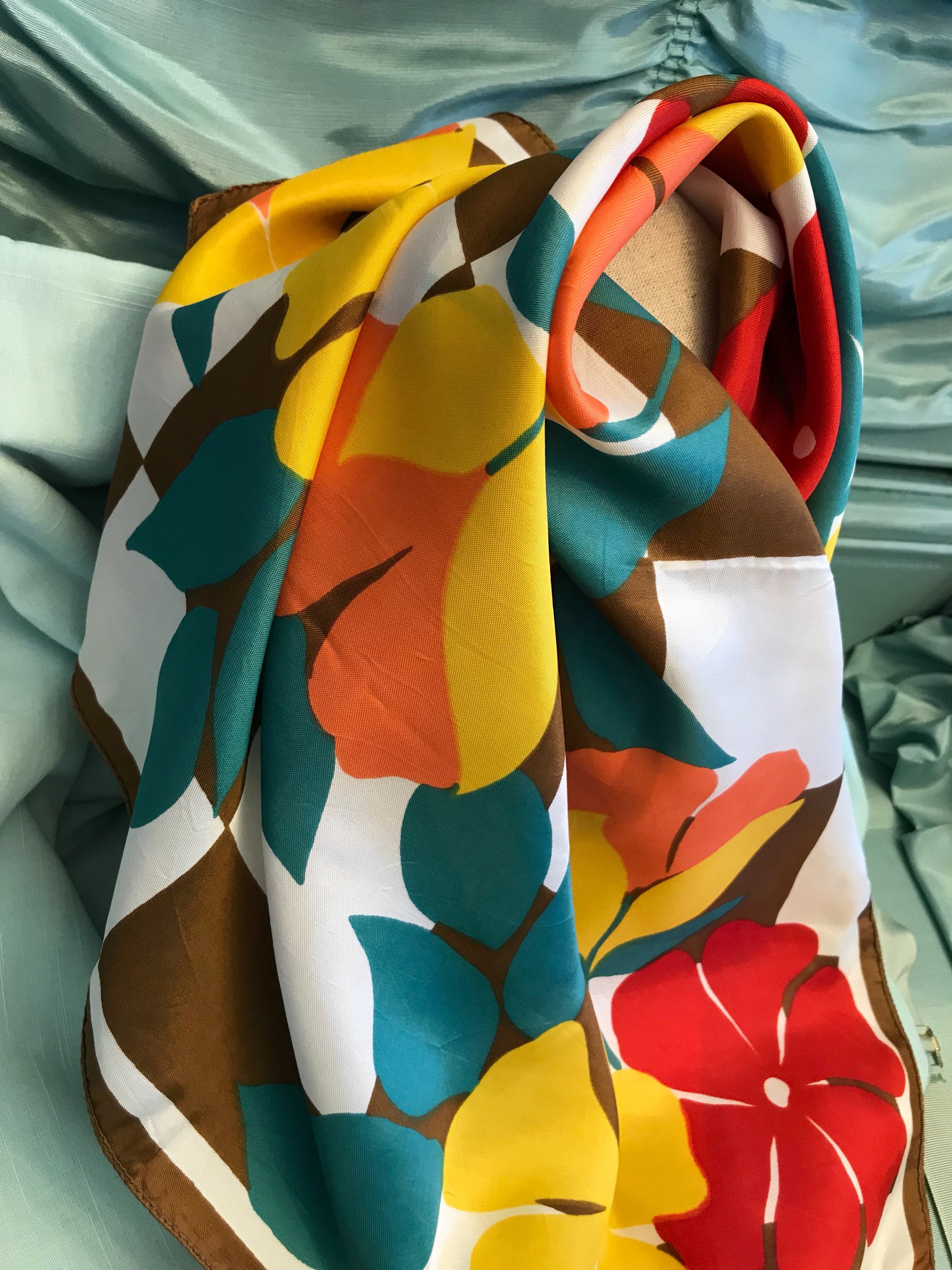 Retro Scarf, Vintage floral Scarf, checked scarf, unique square Scarf ...