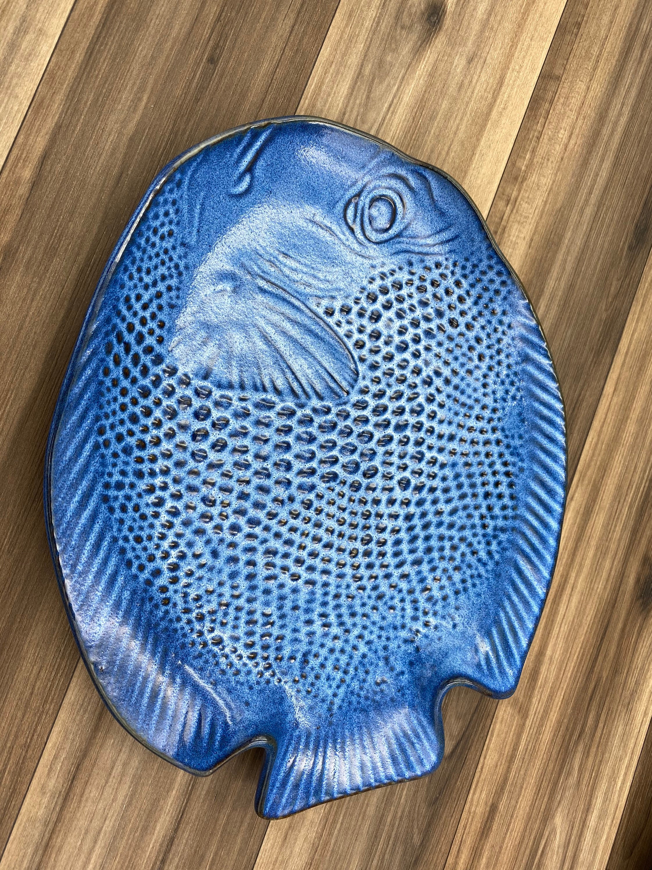 Ceramic Blue Fish Dish set, matching fish shaped plates, Beach house ...