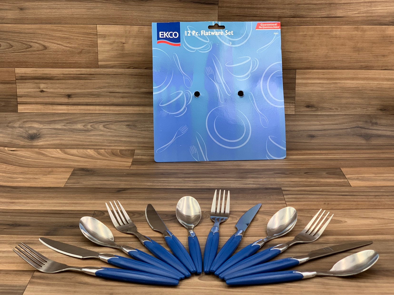 Vintage Flatware set Stainless Steel with Blue Plastic Handles Picnic ...