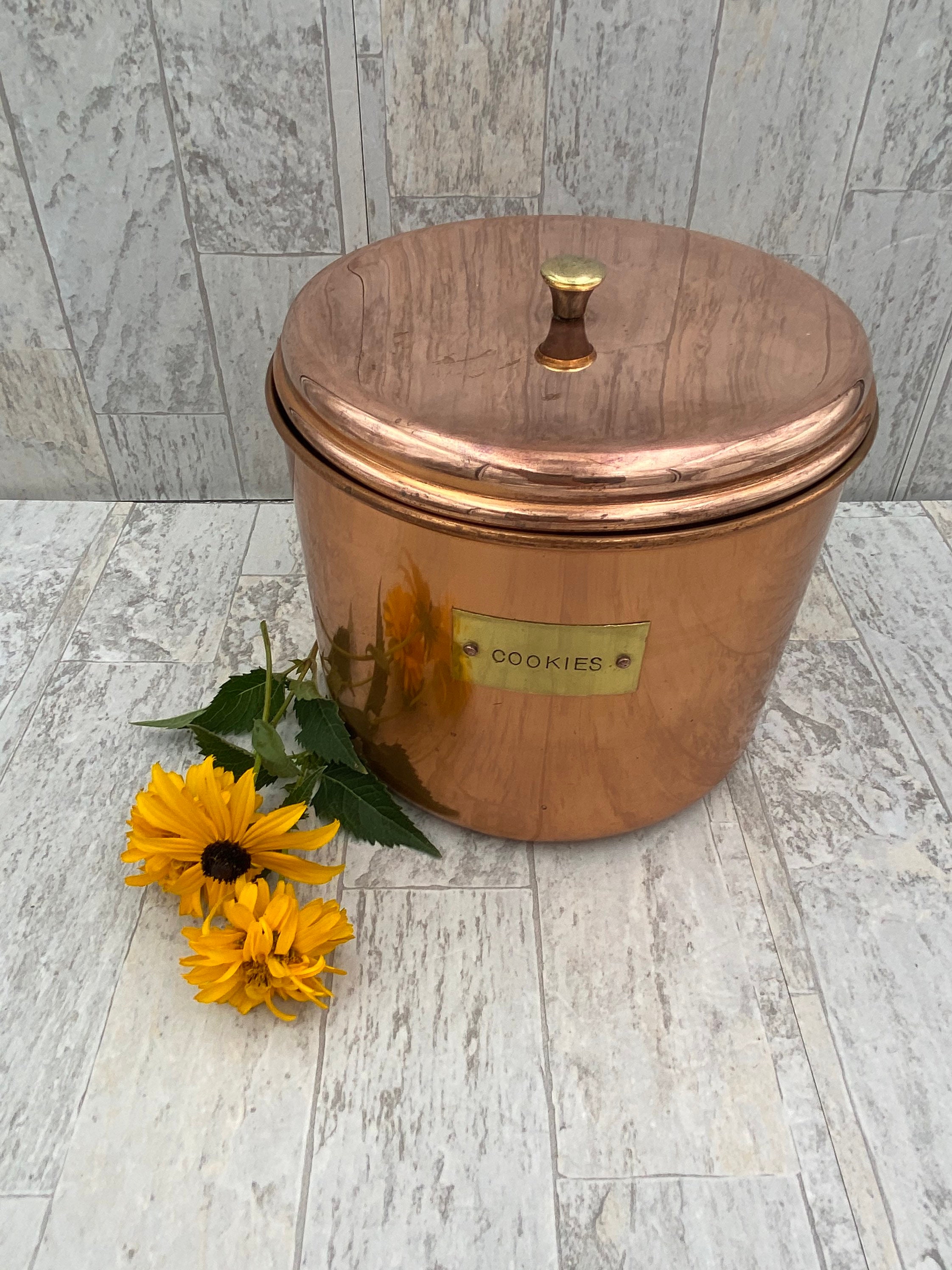 Vintage Copper Canister Cookie Tin, Kitschy Kitchen Cabin Storage ...