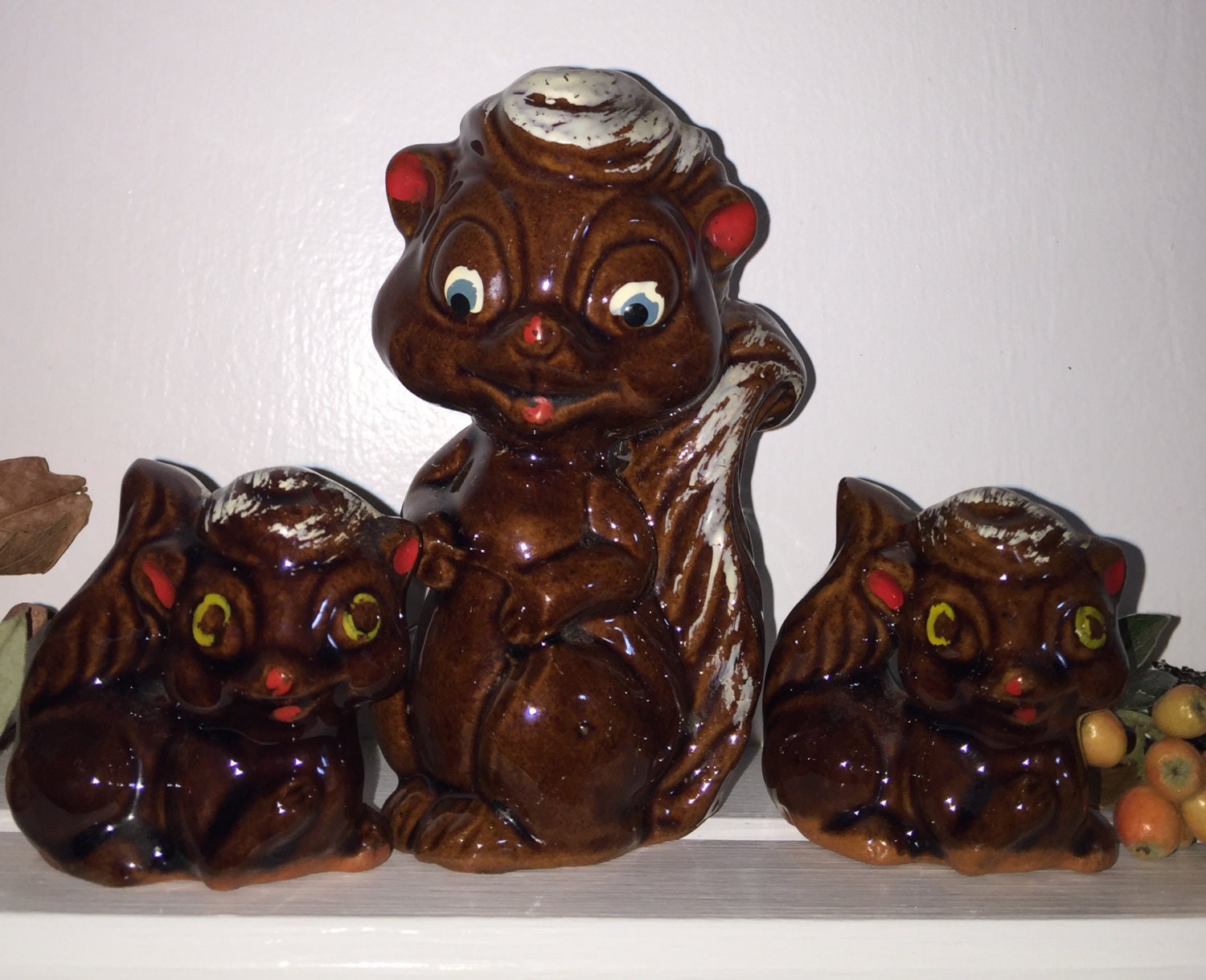 Squirrel Figurines Family Woodland Decoration Vintage Ceramics