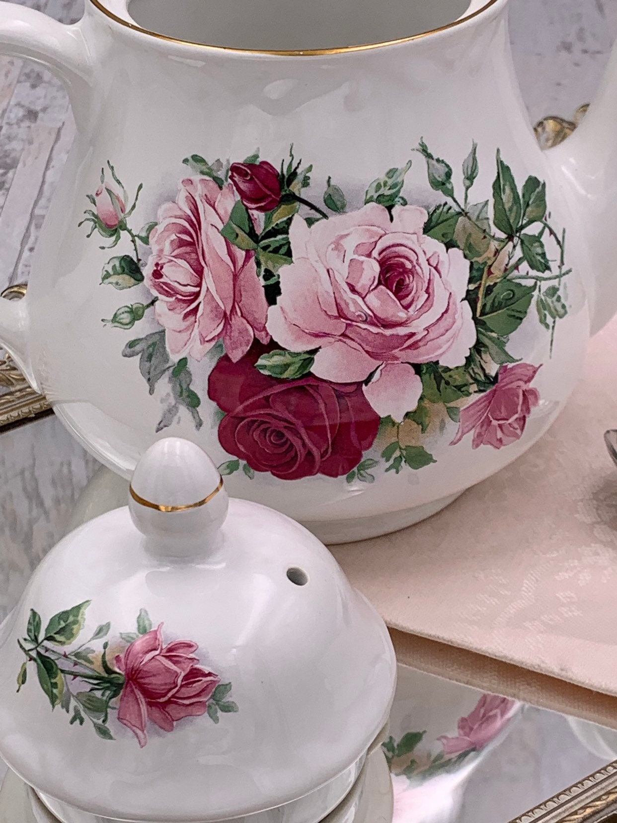 Vintage Rose Teapot, China teapot with Scripture, Pink Rose teapot, Tea ...